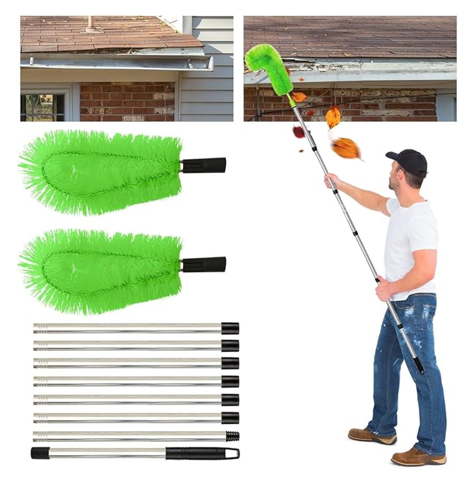 Gutter Cleaning Brush Extendable Guard Cleaner Tool with 8 Pcs ...