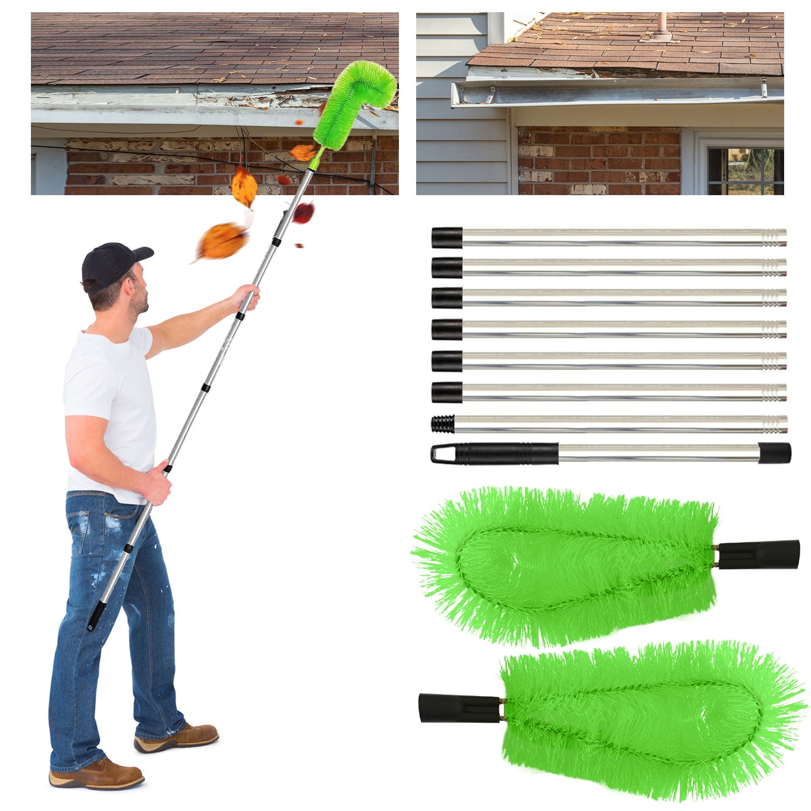 Gutter Cleaning Brush Roofing Tool with 8PCS Telescopic Extendable Pole ...