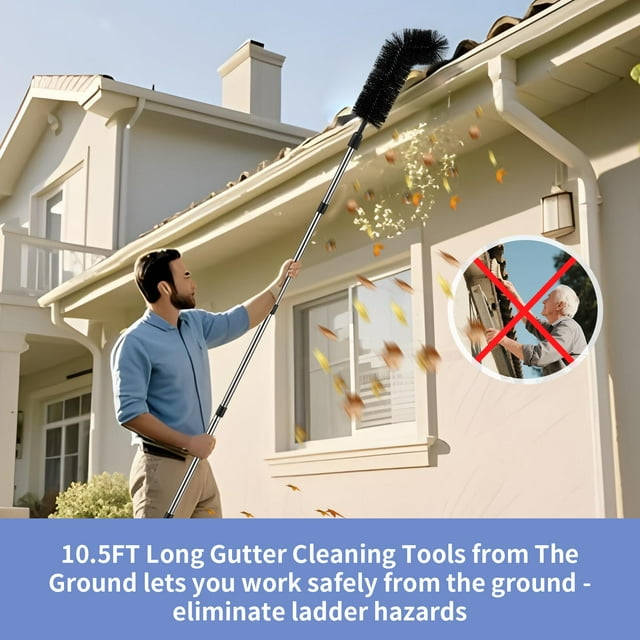 Gutter Cleaning Tools from Ground - 10.5 FT Long Adjustable gutter ...