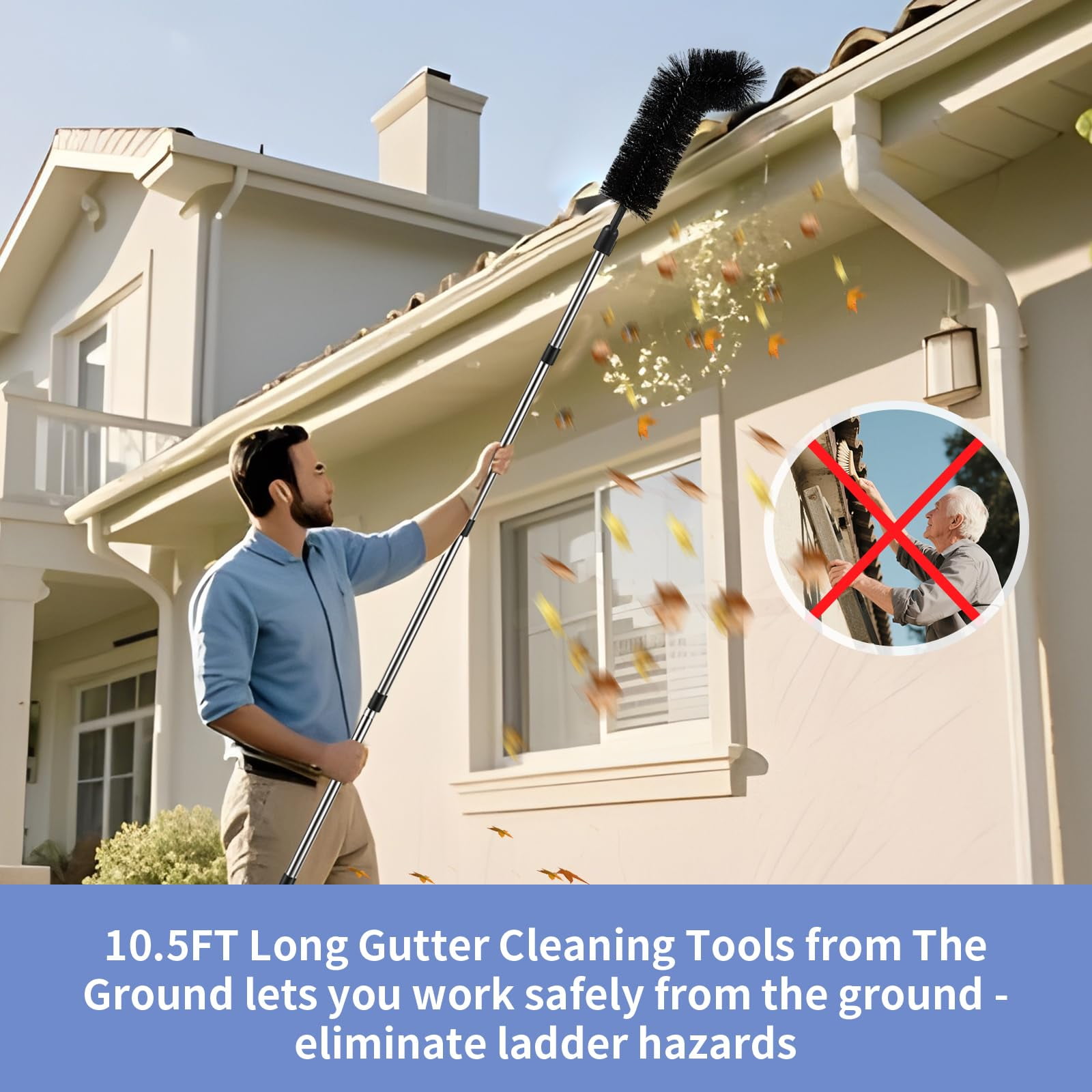 Gutter Cleaning Tools from Ground - 10.5FT Long Adjustable Gutter ...