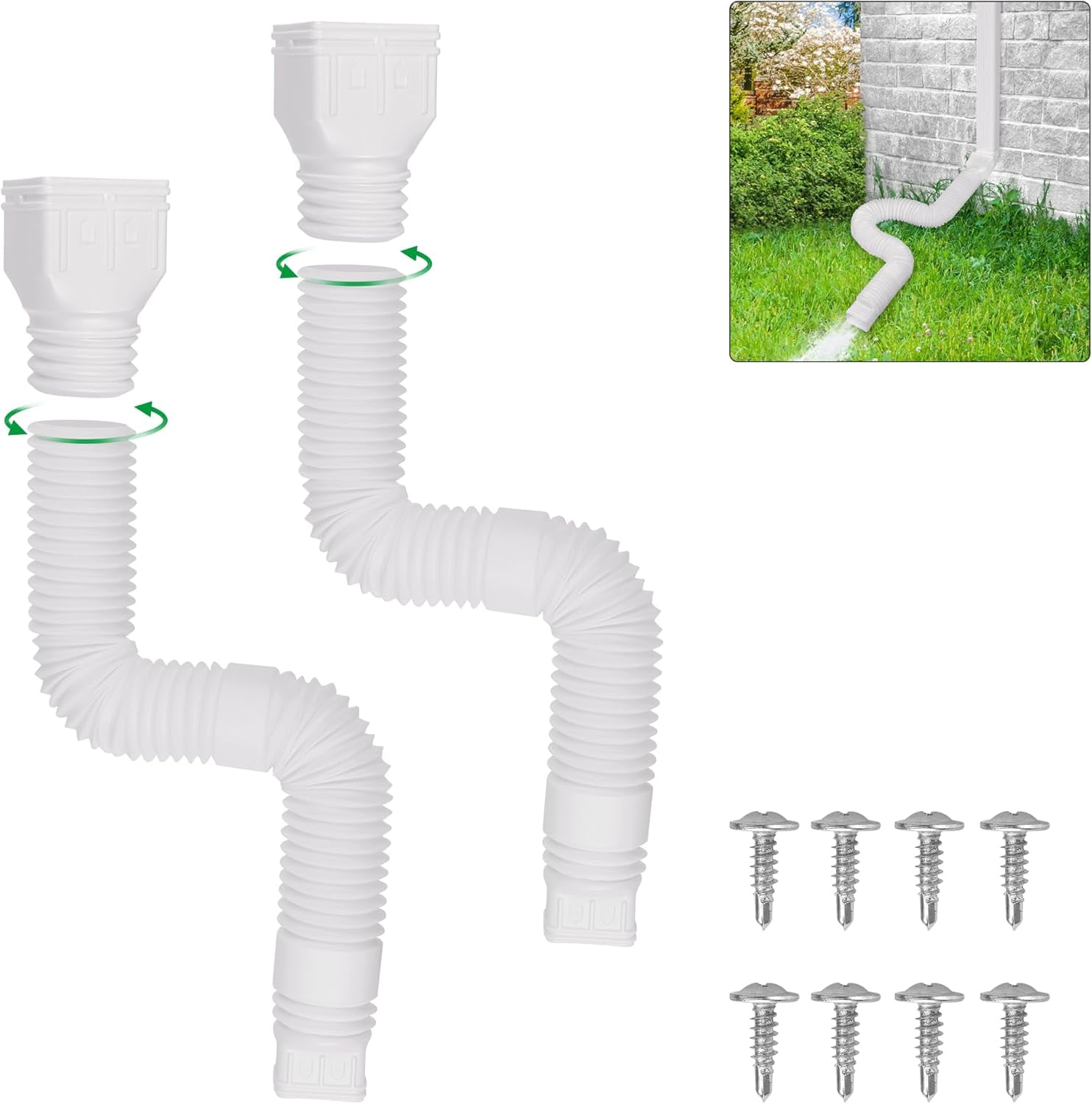 Gutter Downspout Extensions, 2 Pack Flexible Rain Gutter Downspout ...