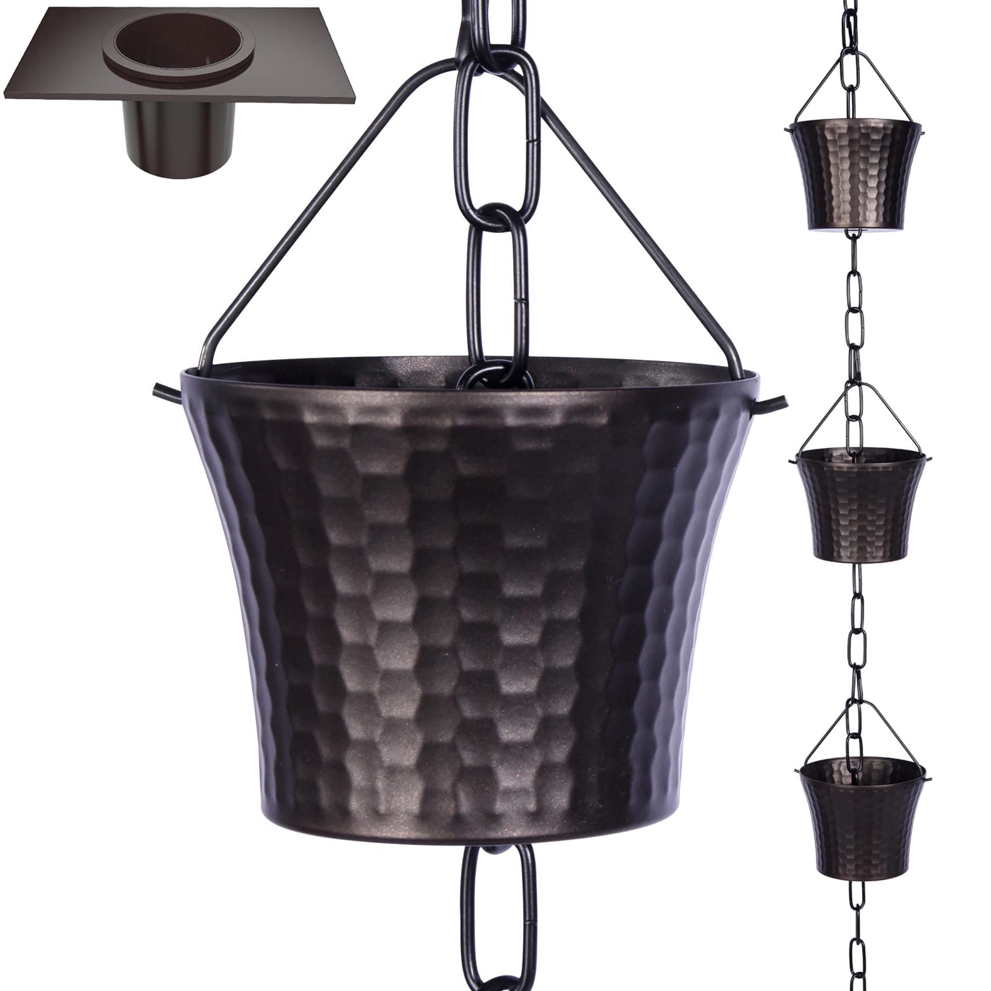 Gutter Rain Chain with Adapter, Wrought Iron Rain Chain Set 8.5 Feet ...