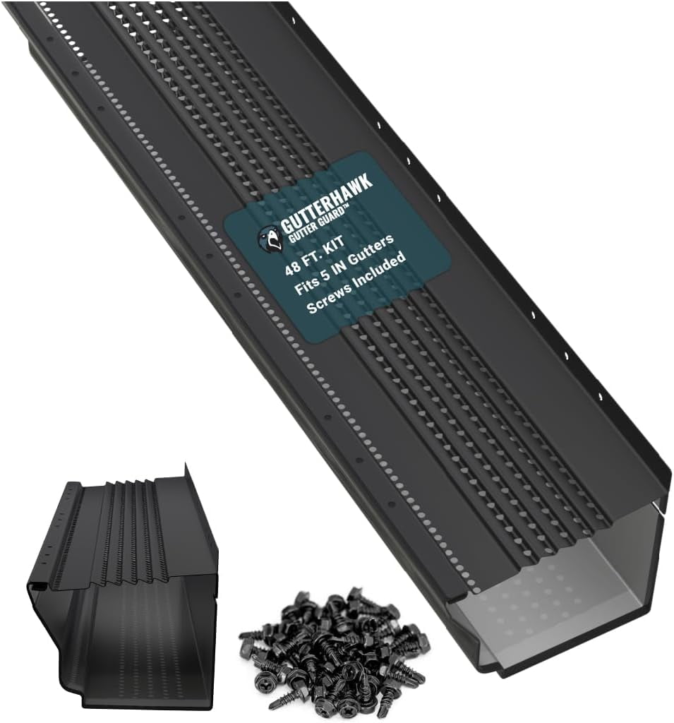 GutterHawk Gutter Guard - 48 FT. (Nominal) Black All-Aluminum Gutter ...