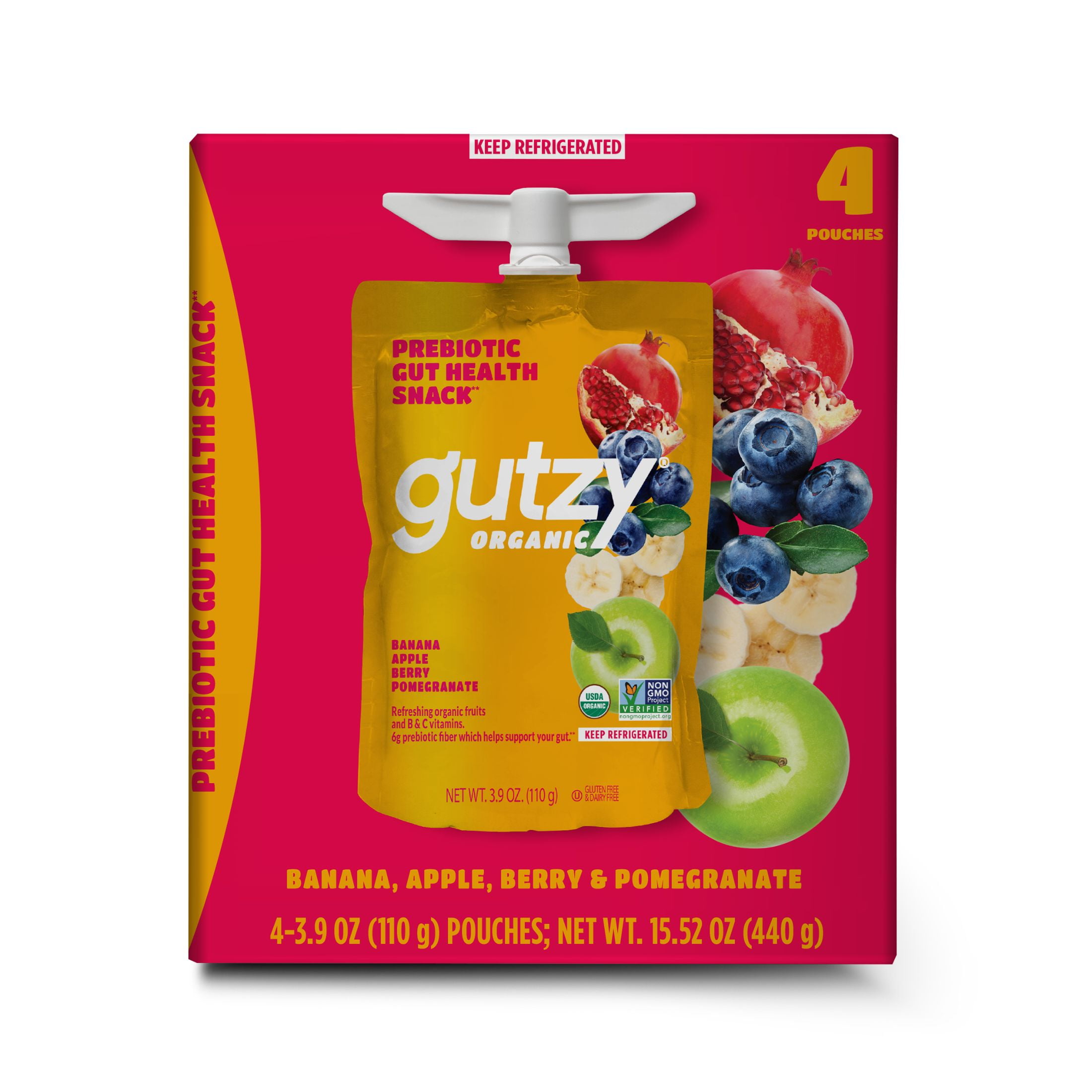 Gutzy Banana, Apple, Berry, and Pomegranate 3.9oz Pouch 4 Pack ...