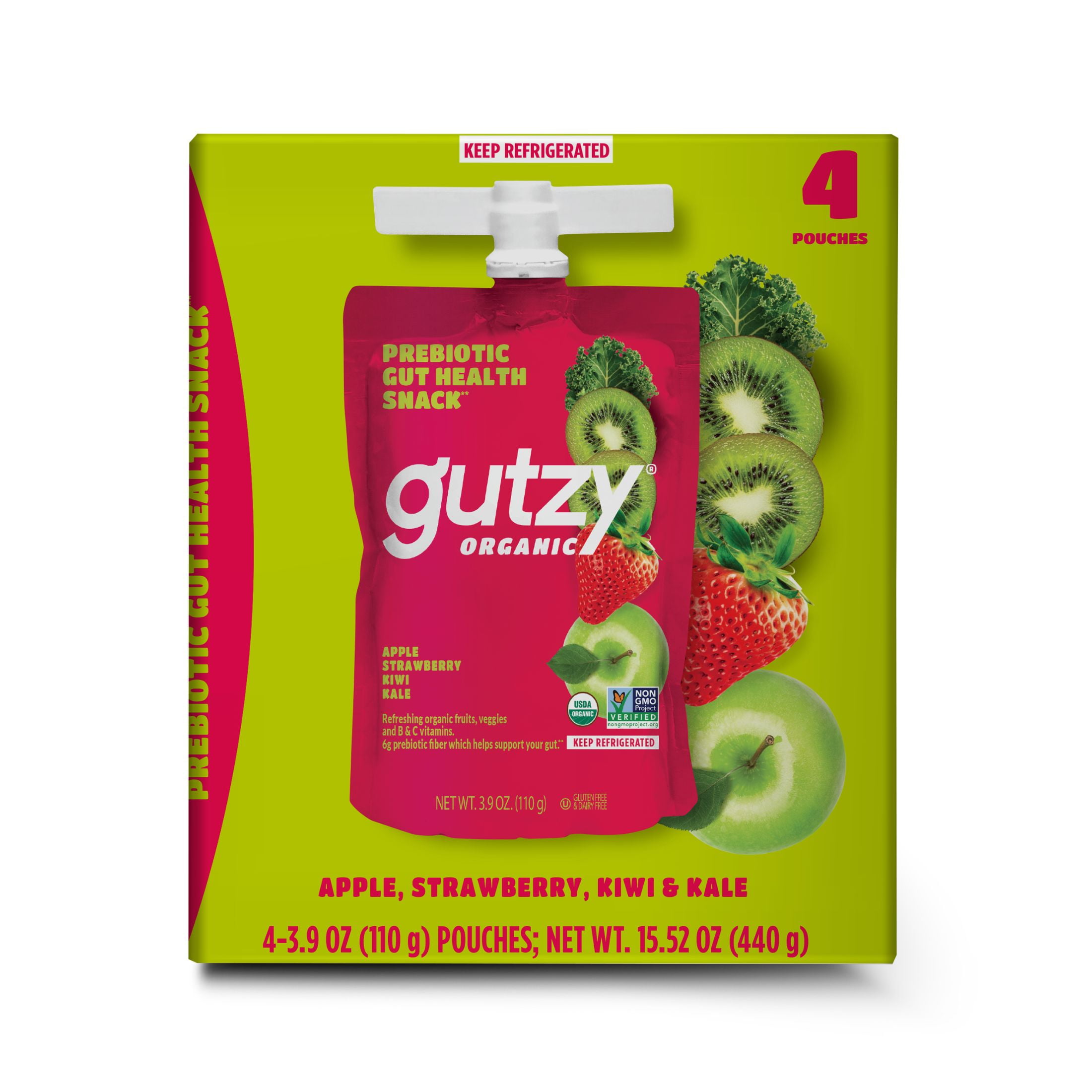 Gutzy Organic Strawberry Kiwi Kale Fruit and Veggie Pouch Snack – 4 ...