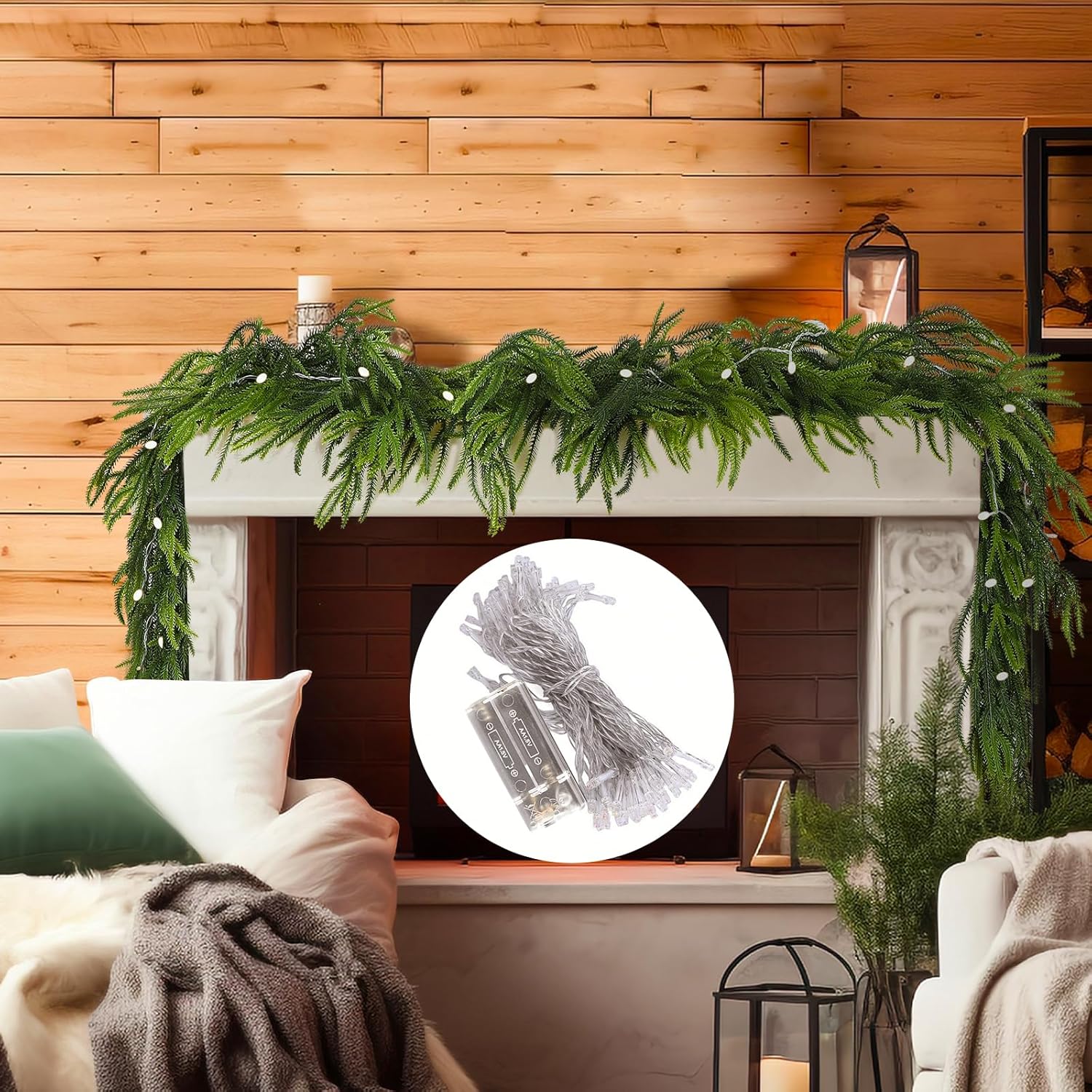 Guvpev 10FT Artificial Norfolk Pine Garland with Lights, Artificial ...