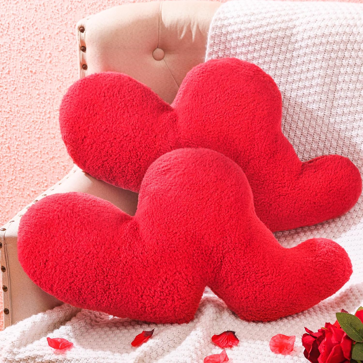 Guvpev 2 Pieces Valentine's Day Heart Stuffed Plush Double Large Size ...