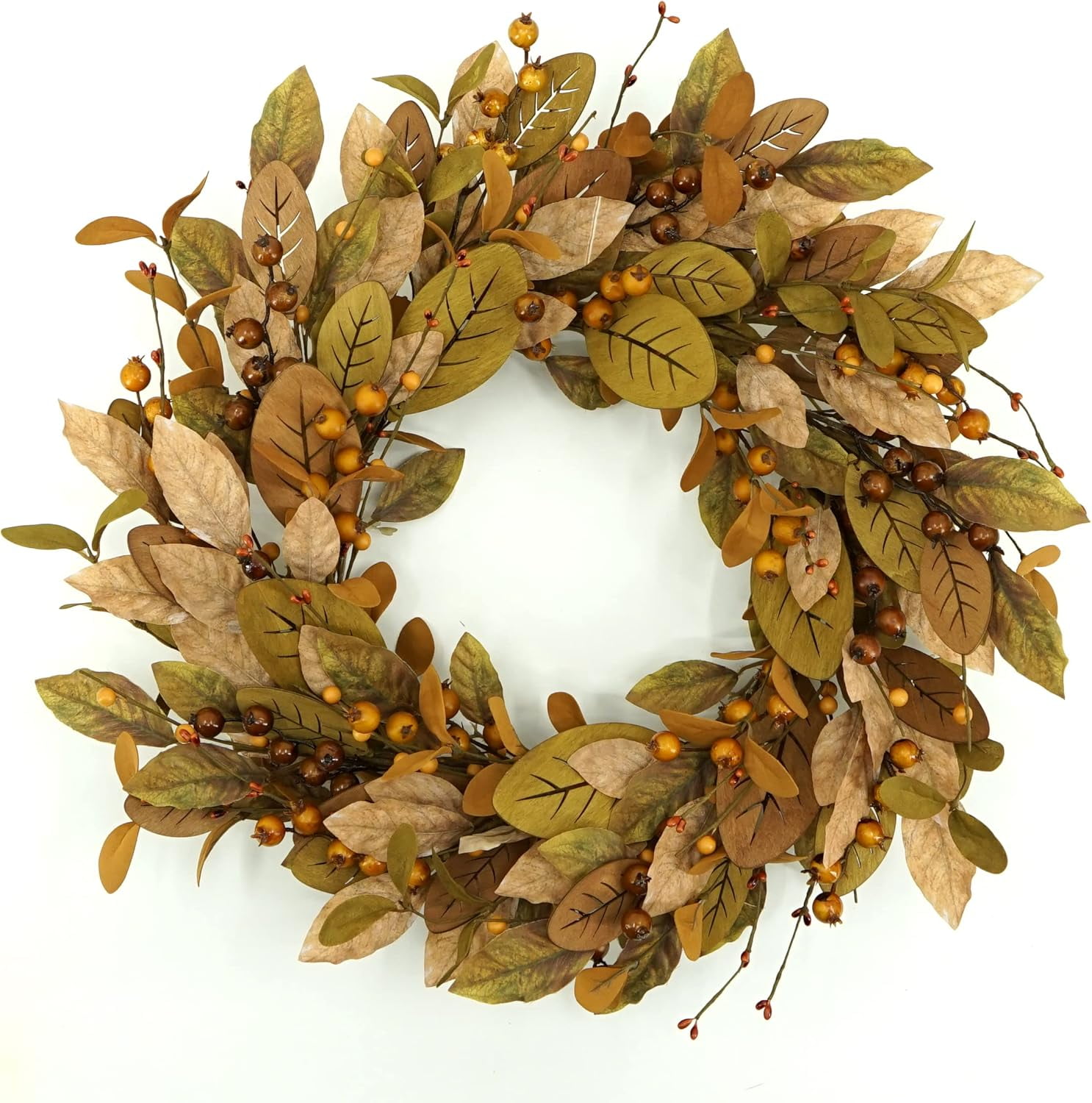 Guvpev 20'' Artificial Fall Wreath, Autumn Magnolia Leaves Wreath for ...
