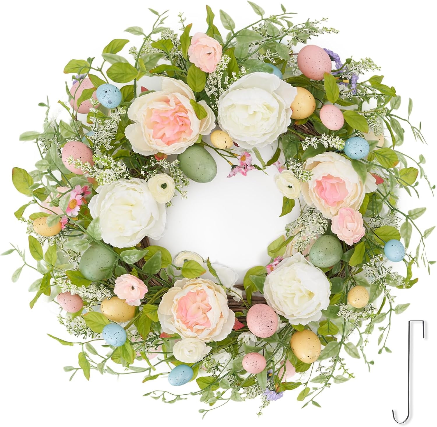 Guvpev 22" Easter Eggs Wreath for Front Door, Artificial Easter Spring ...