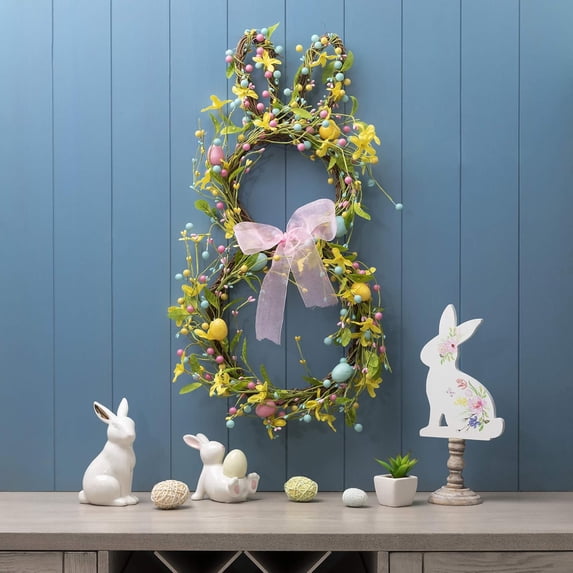 Guvpev 24.5"H Easter Bunny Spring Wreath with Easter Eggss & Spring ...