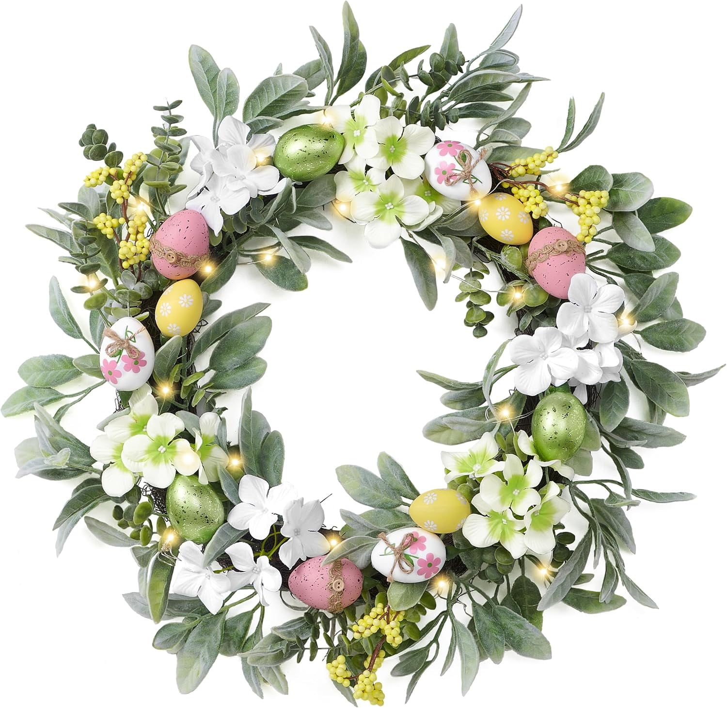 Guvpev 24" Artificial Easter Egg Wreaths for Front Door, Collapsible ...