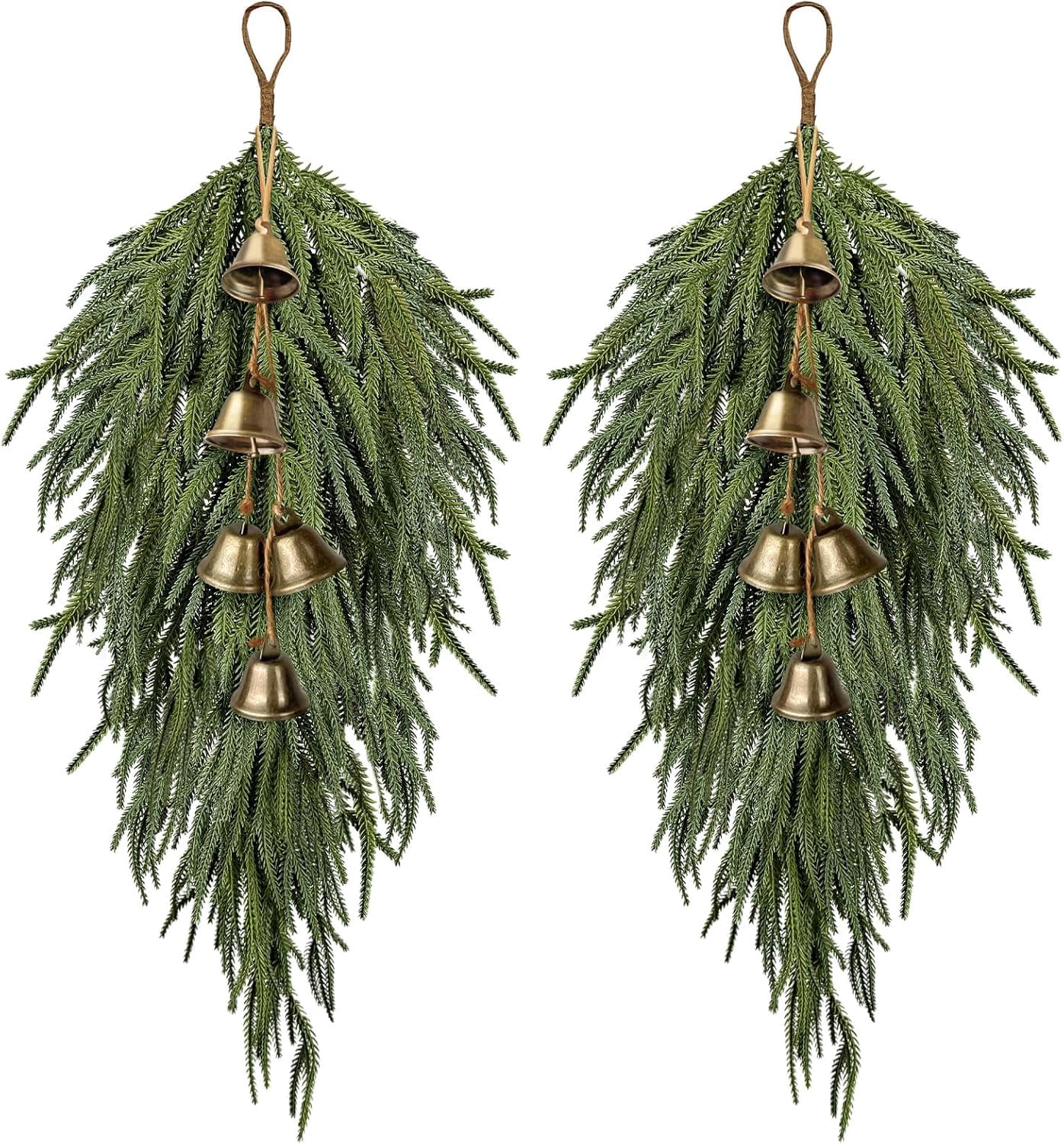 Guvpev 2Pcs Artificial Christmas Swag with Bell, 28" Norfolk Pine ...
