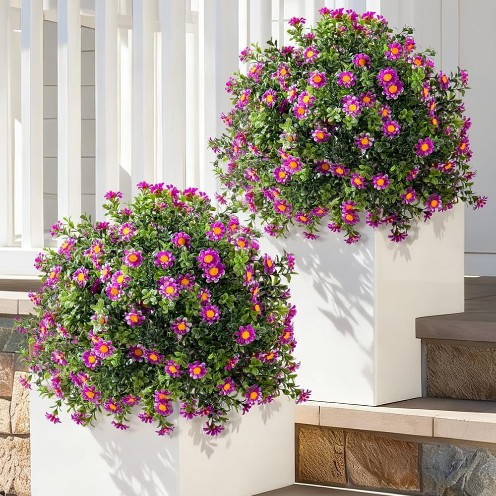 Guvpev 2Pcs Artificial Daisy Boxwood Topiary Ball Trees, 23" Fake ...