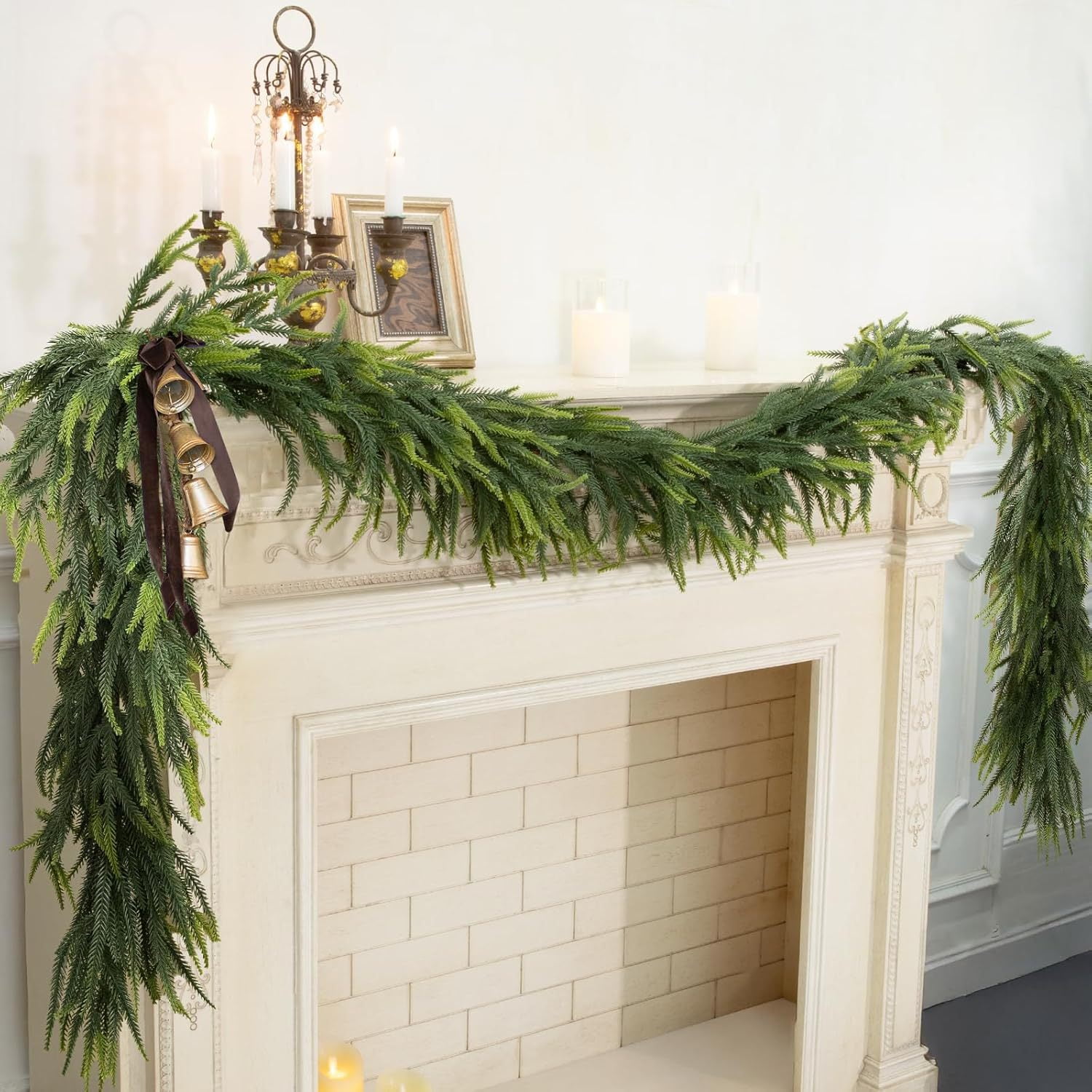 Guvpev 2Pcs Artificial Norfolk Pine Garlands for Christmas Decorations, 9FT Realistic Pine ...