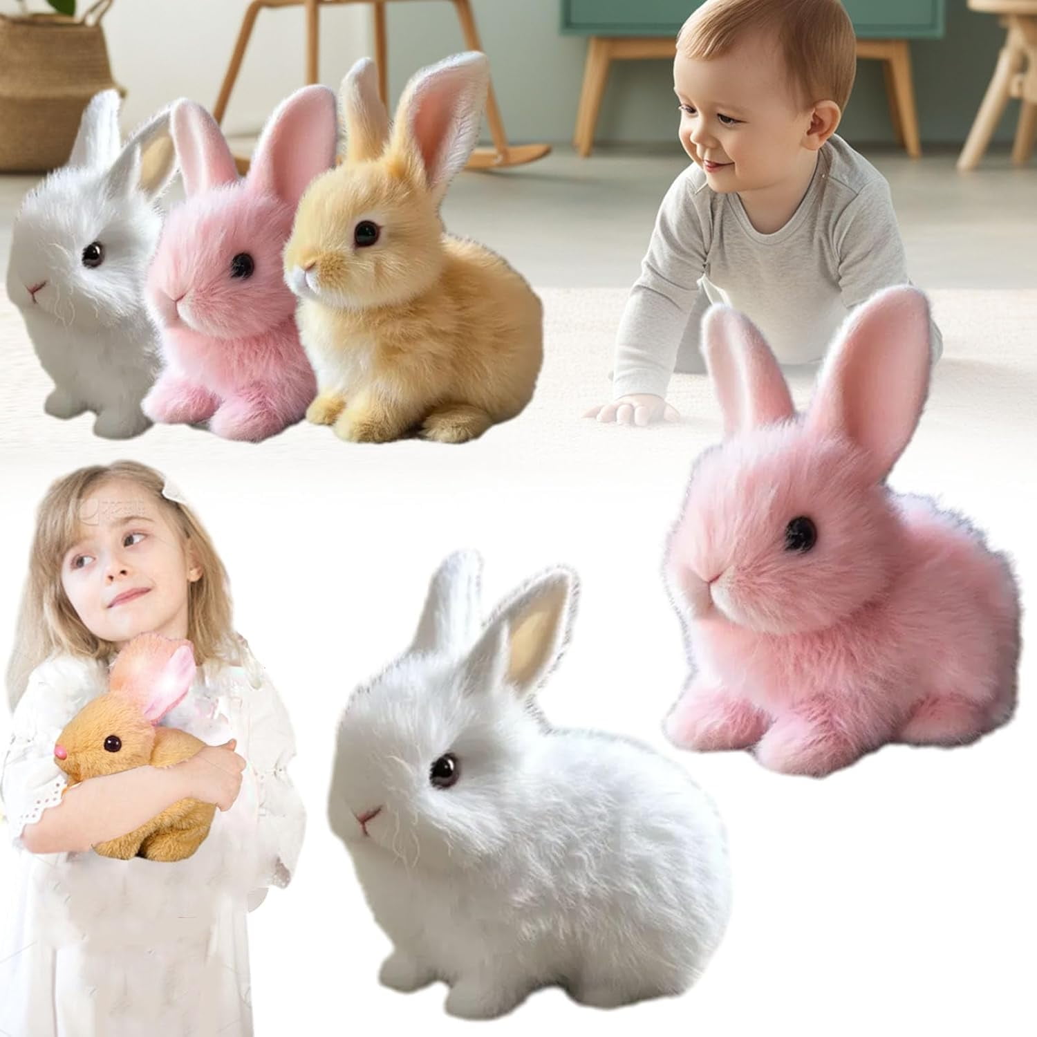 Guvpev 2Pcs Bunby - My Realistic Bunny Toys, Easter Plush Interactive ...