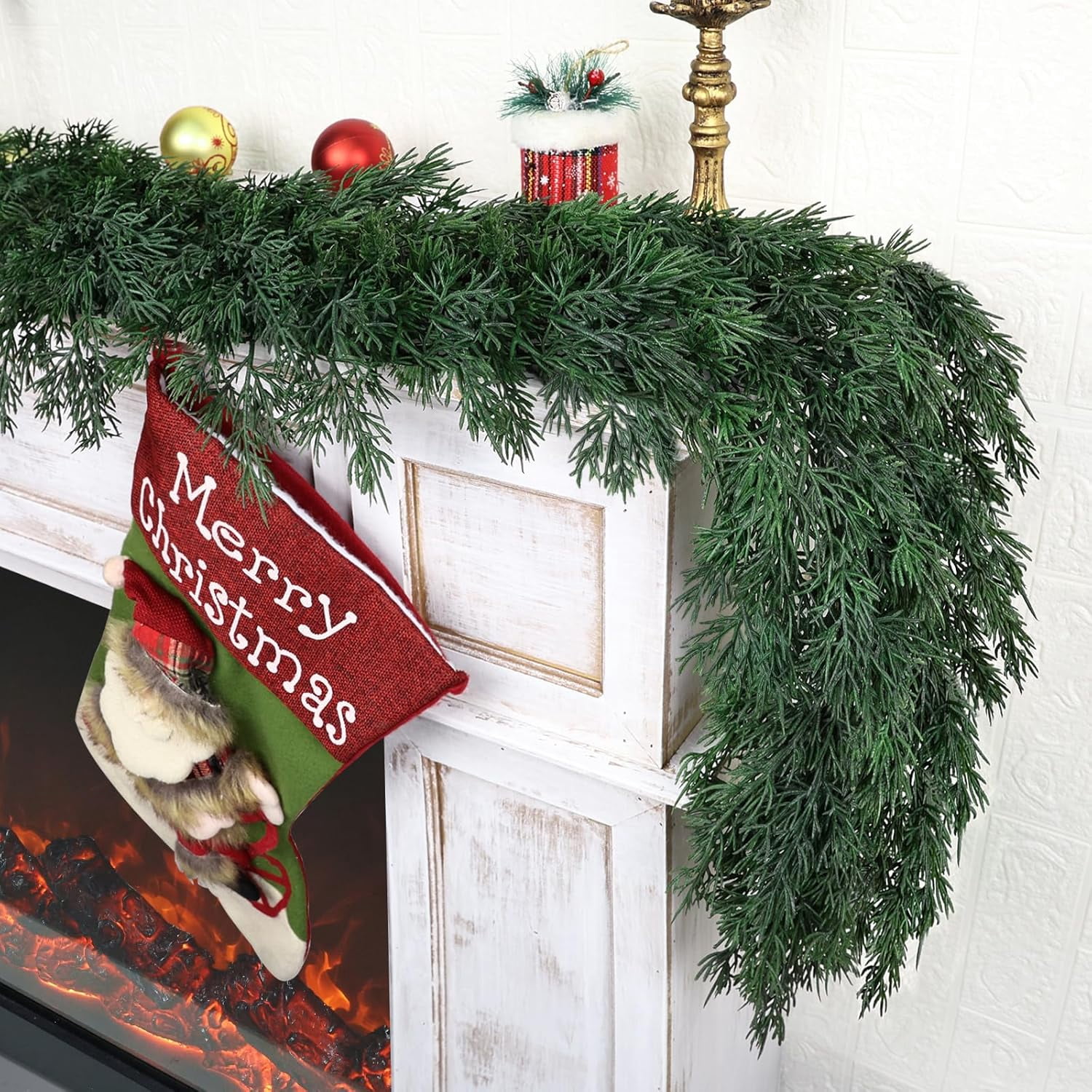 Guvpev 2Pcs Christmas Cedar Garland, 5FT Real Touch Pine Garland ...