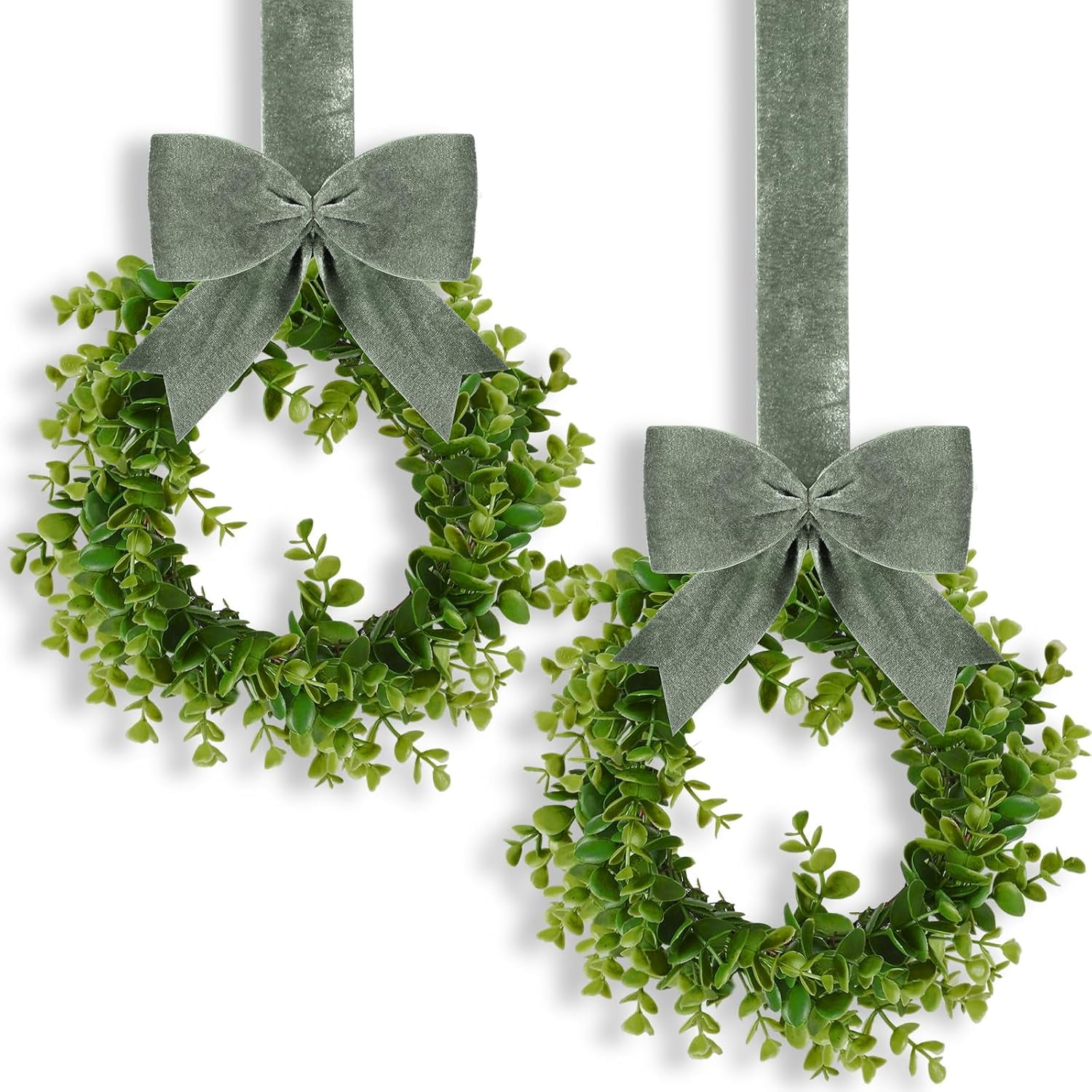 Guvpev 2Pcs Christmas Kitchen Cabinet Wreaths - 9.8" Artificial Boxwood ...