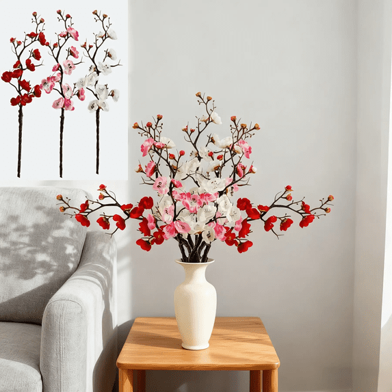 Guvpev 3-Pack Large Artificial Cherry Blossom Flower Branches(Red-3 ...