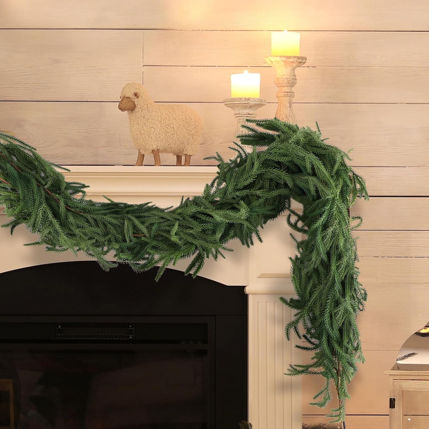 Guvpev 4Pcs Christmas Norfolk Pine Garlands, 6 FT Real Touch Winter ...