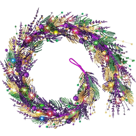 Guvpev 6.5FT Lighted Mardi Gras Glitter Garland with Multi-Color LED ...