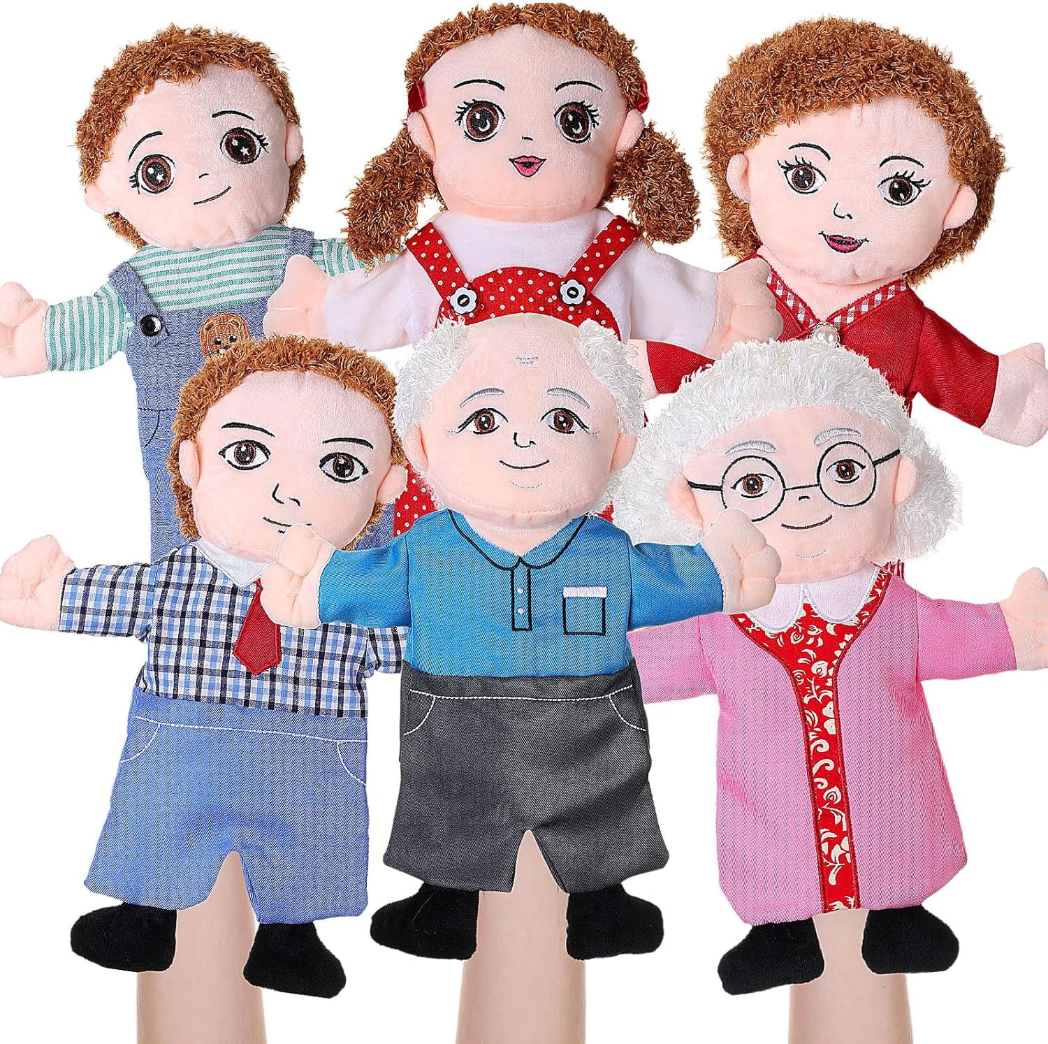Guvpev 6 Pcs Family Hand Puppet Set Family Members Puppets Soft Plush ...