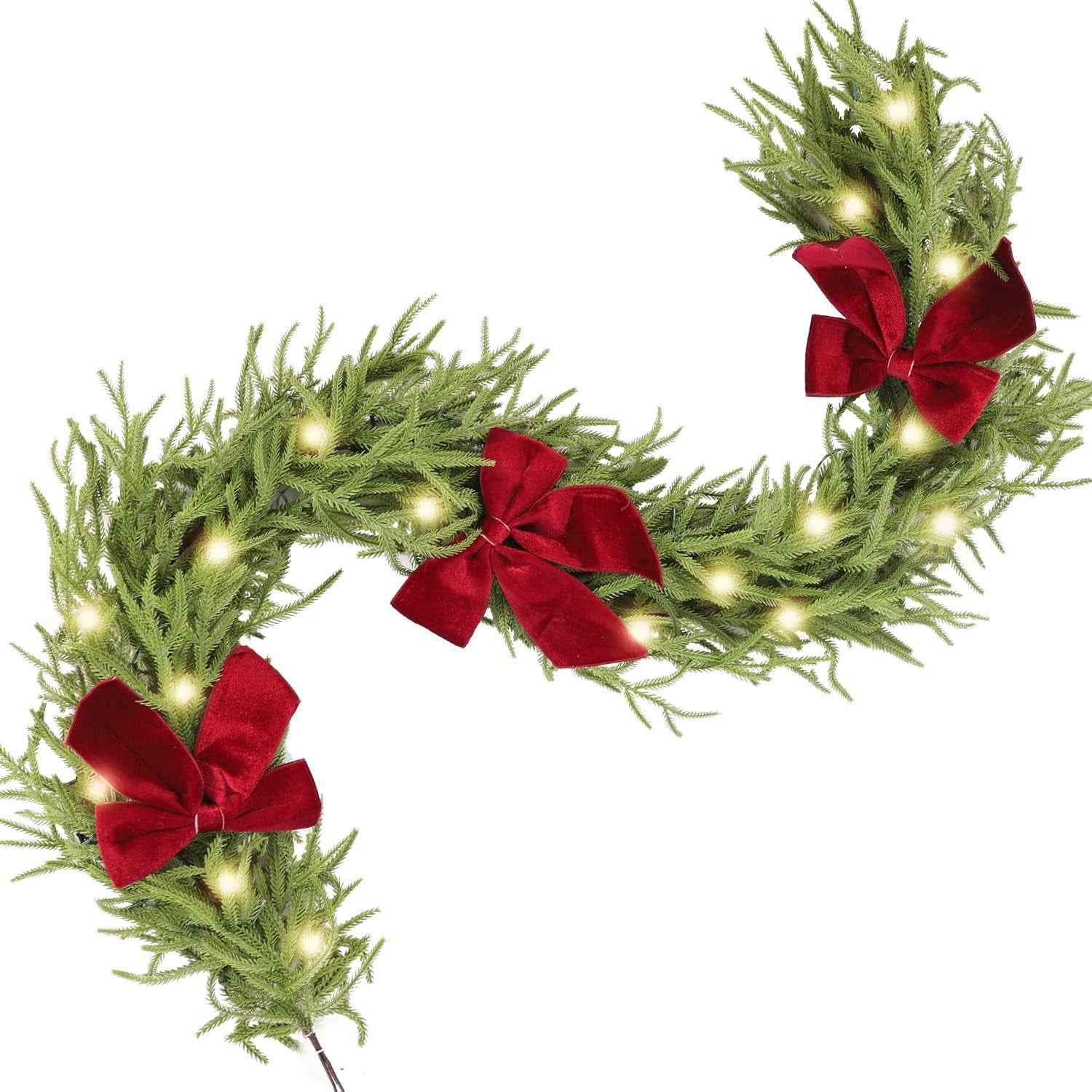 Guvpev 6FT Christmas Garland with Lights, Prelit Lighted Norfolk Pine ...