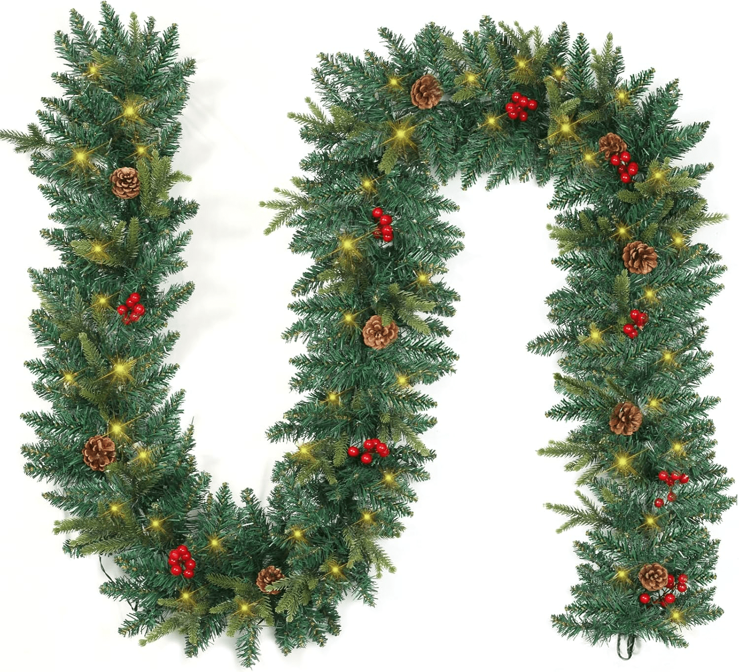Guvpev 9FT Christmas Garland with Lights, Battery Operated Lighted ...