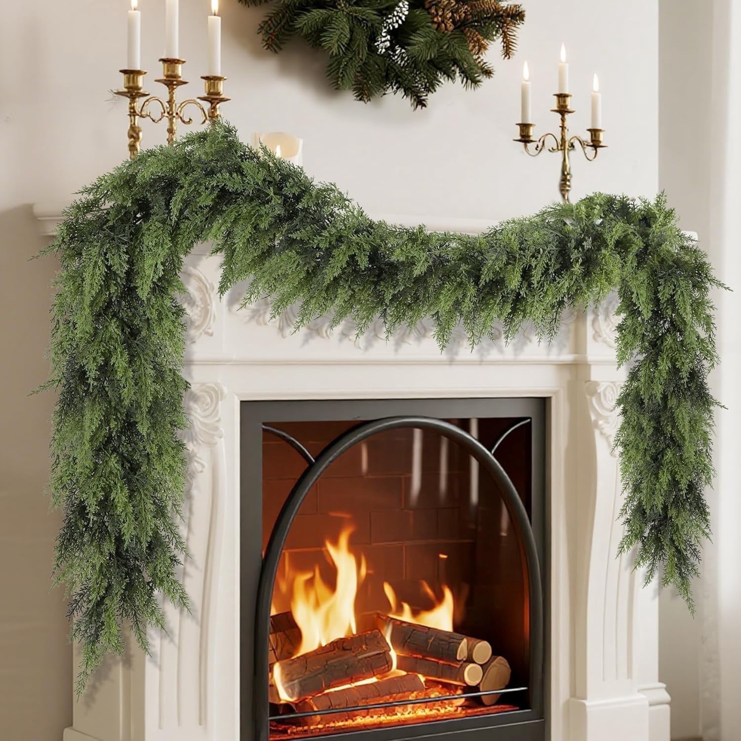 Guvpev 9FT Real Touch Christmas Cedar Garland - Artificial Greenery ...