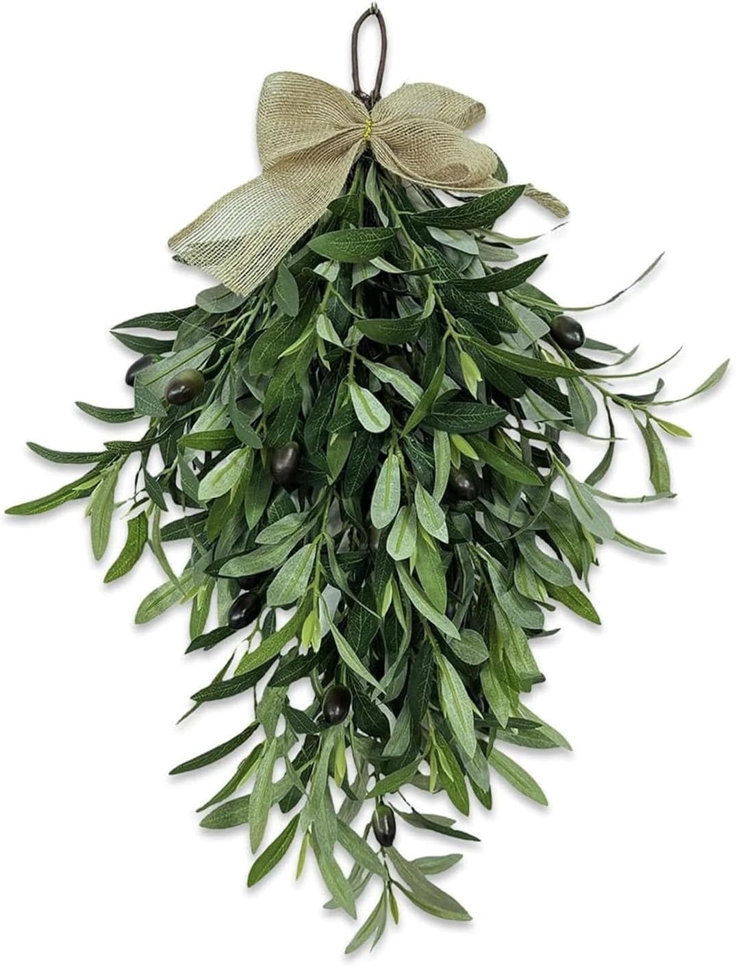 Guvpev Artificial Swag with Greenery Leaves and Burlap Bow – Hanging ...