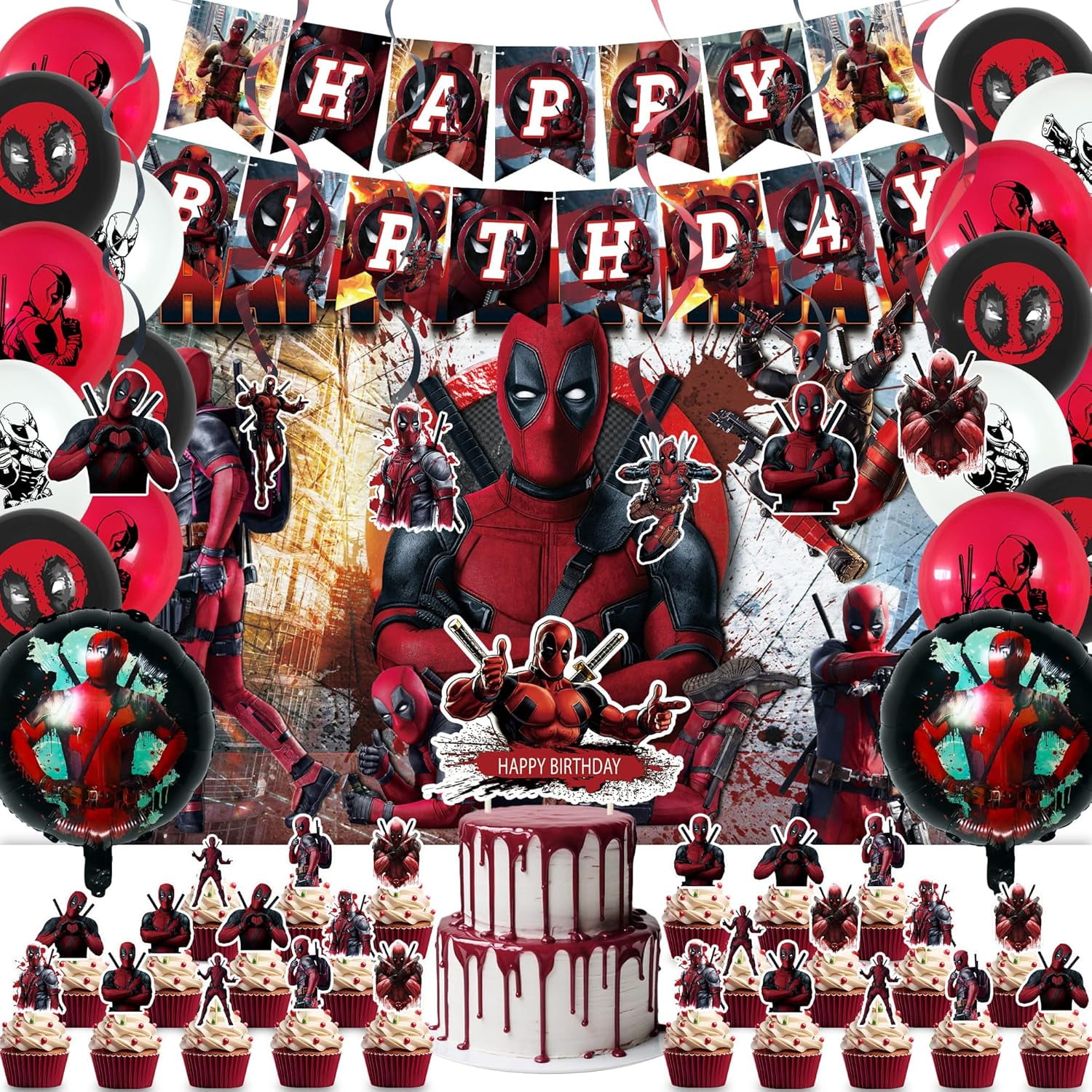 Guvpev Deadpool Birthday Decorations, Superhero Theme Party Decorations ...