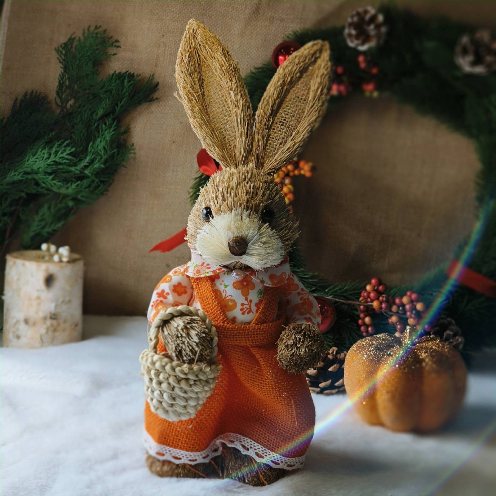 Guvpev Easter Decorations Bunny 13.8" Handmade Straw Bunny Figurines ...