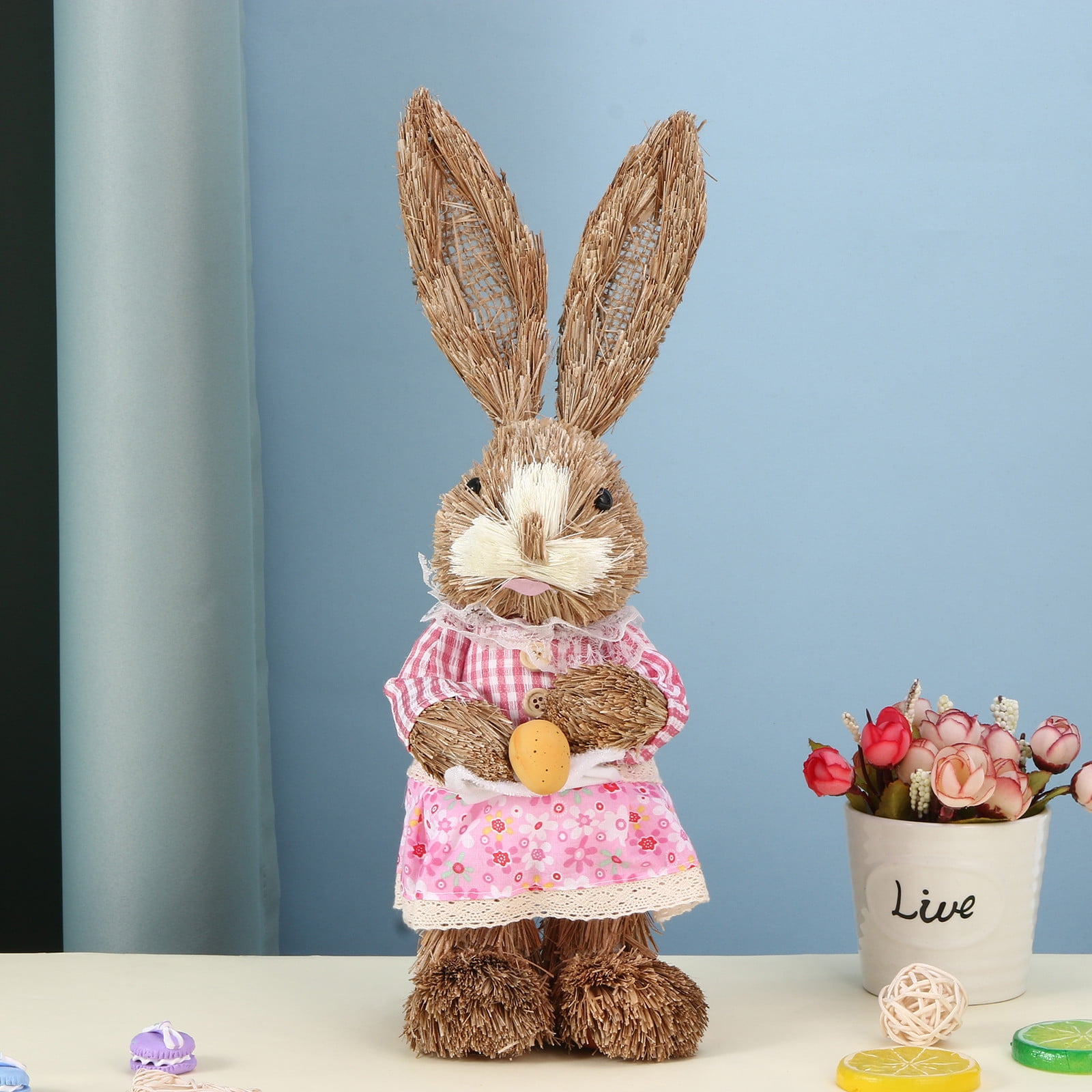 Guvpev Easter Decorations Bunny 13" Handmade Straw Bunny Figurines ...