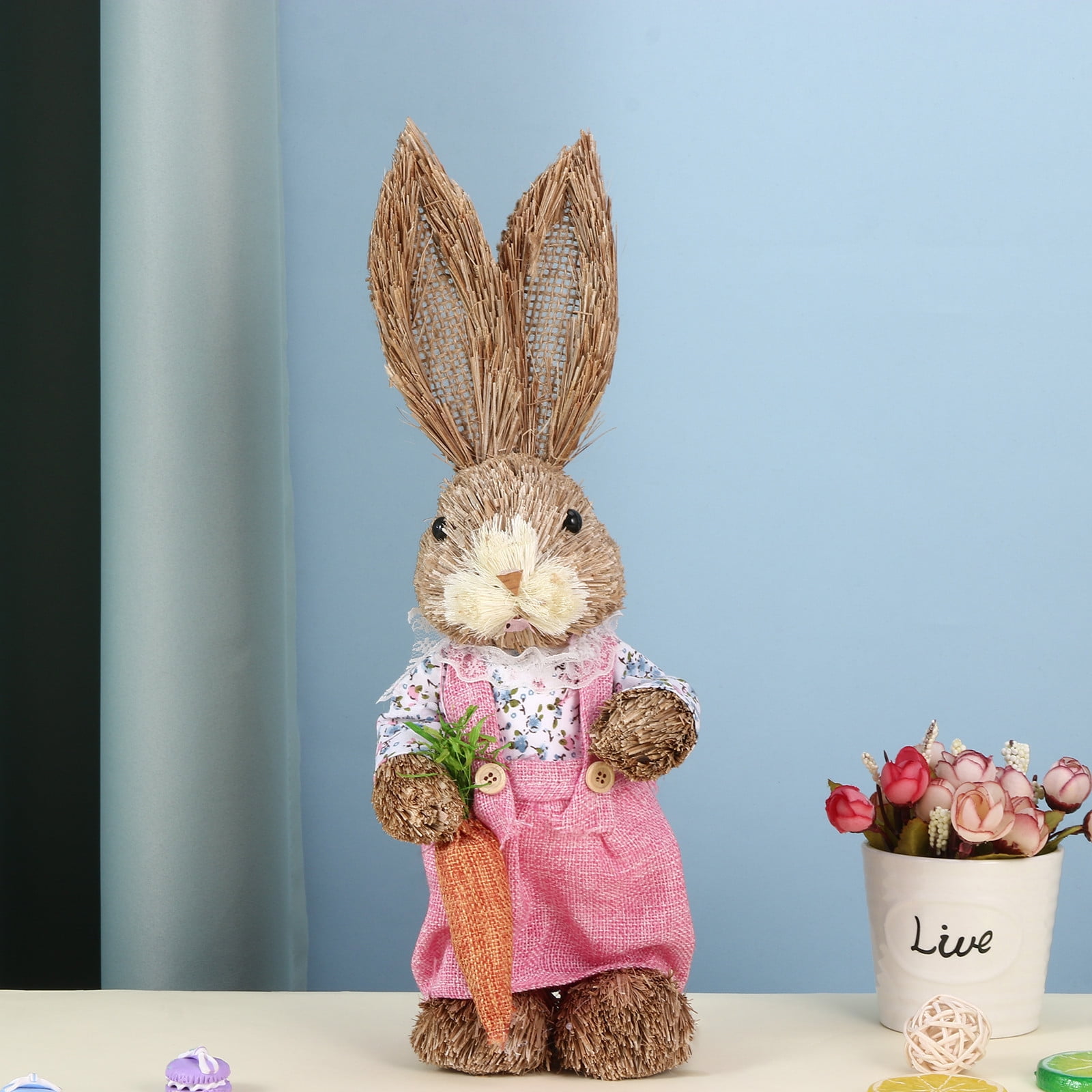 Guvpev Easter Decorations Bunny 13" Handmade Straw Bunny Figurines ...