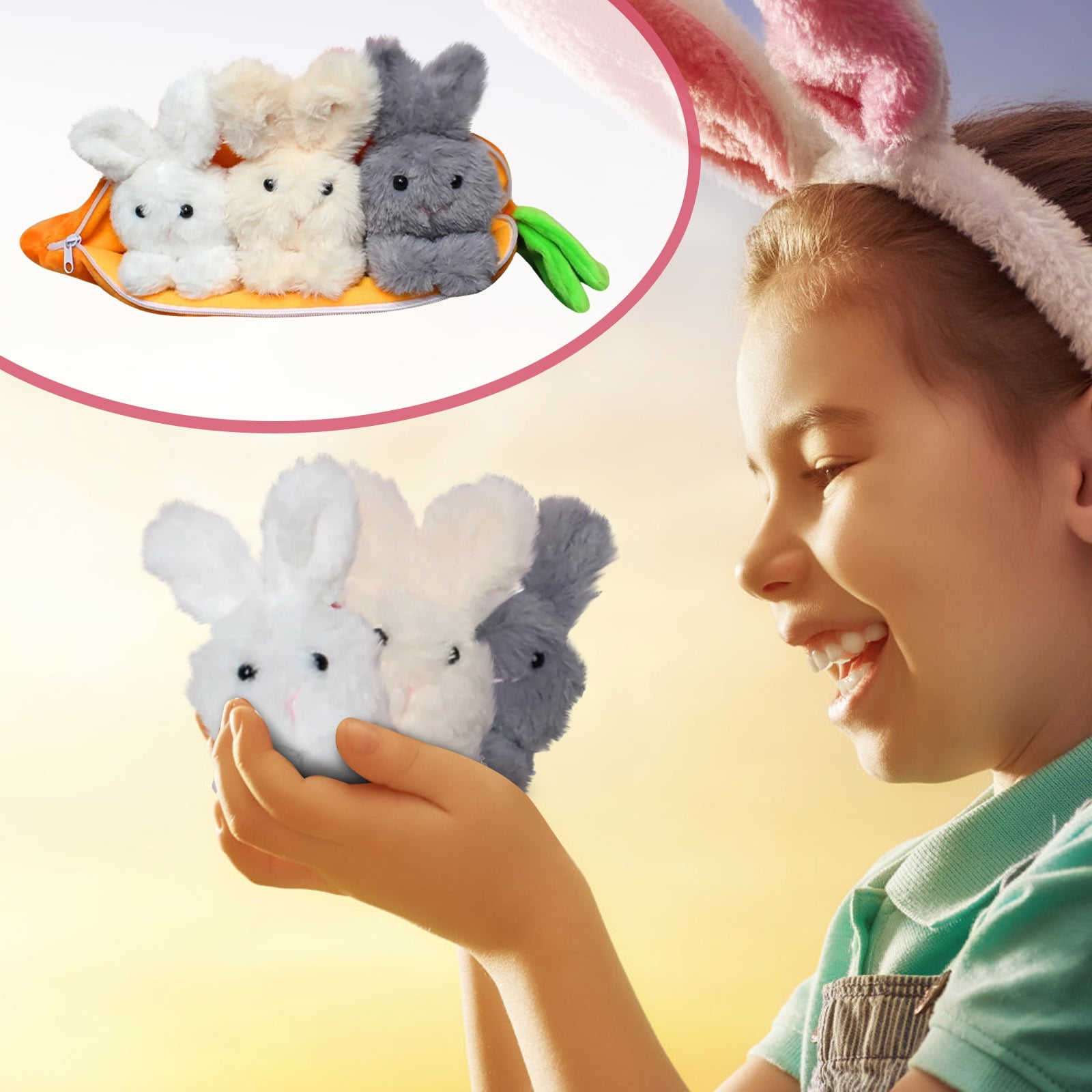 Guvpev Hide and Seek Bunnies in Carrot Pouch 14.2" Easter Bunny Stuffed ...