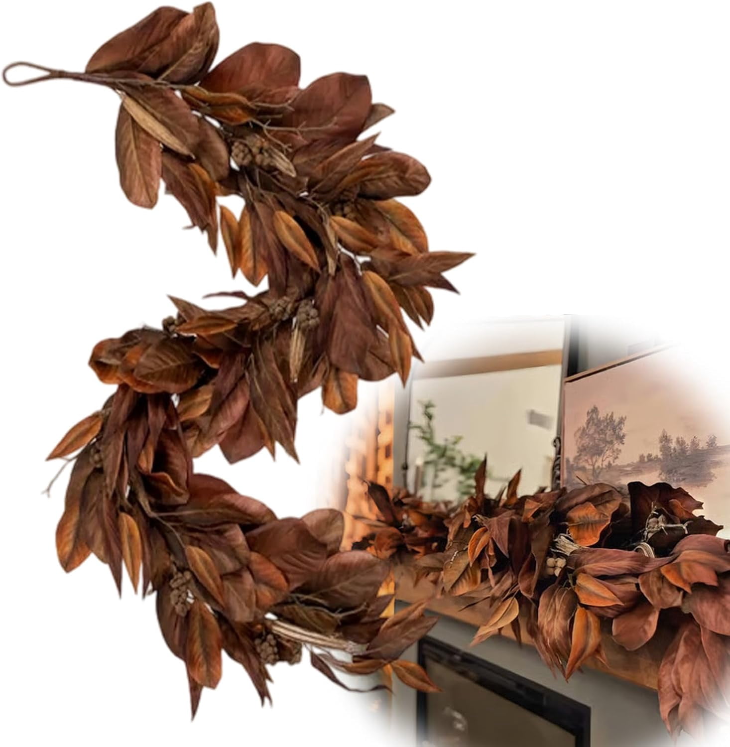 Guvpev Fall Decor, Fall Garland, 6FT Artificial Magnolia Leaf Garland ...
