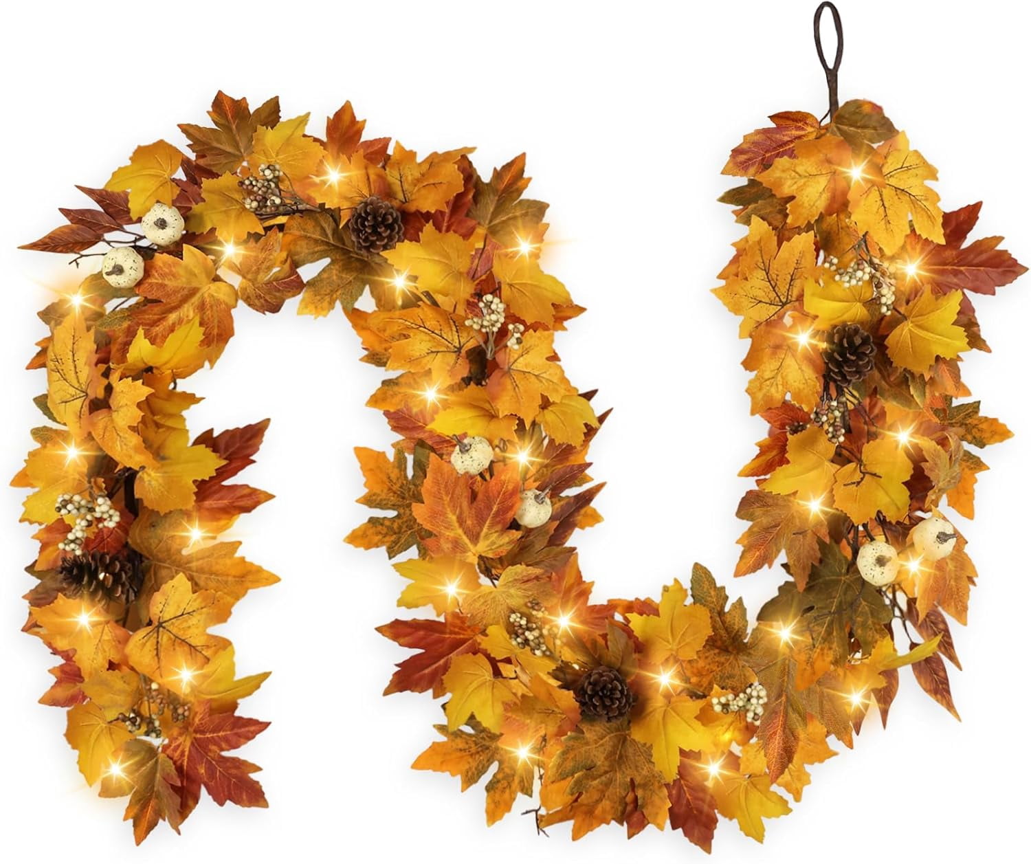 Guvpev Fall Garland with Lights - 6FT Artificial Autumn Leaves Garland ...