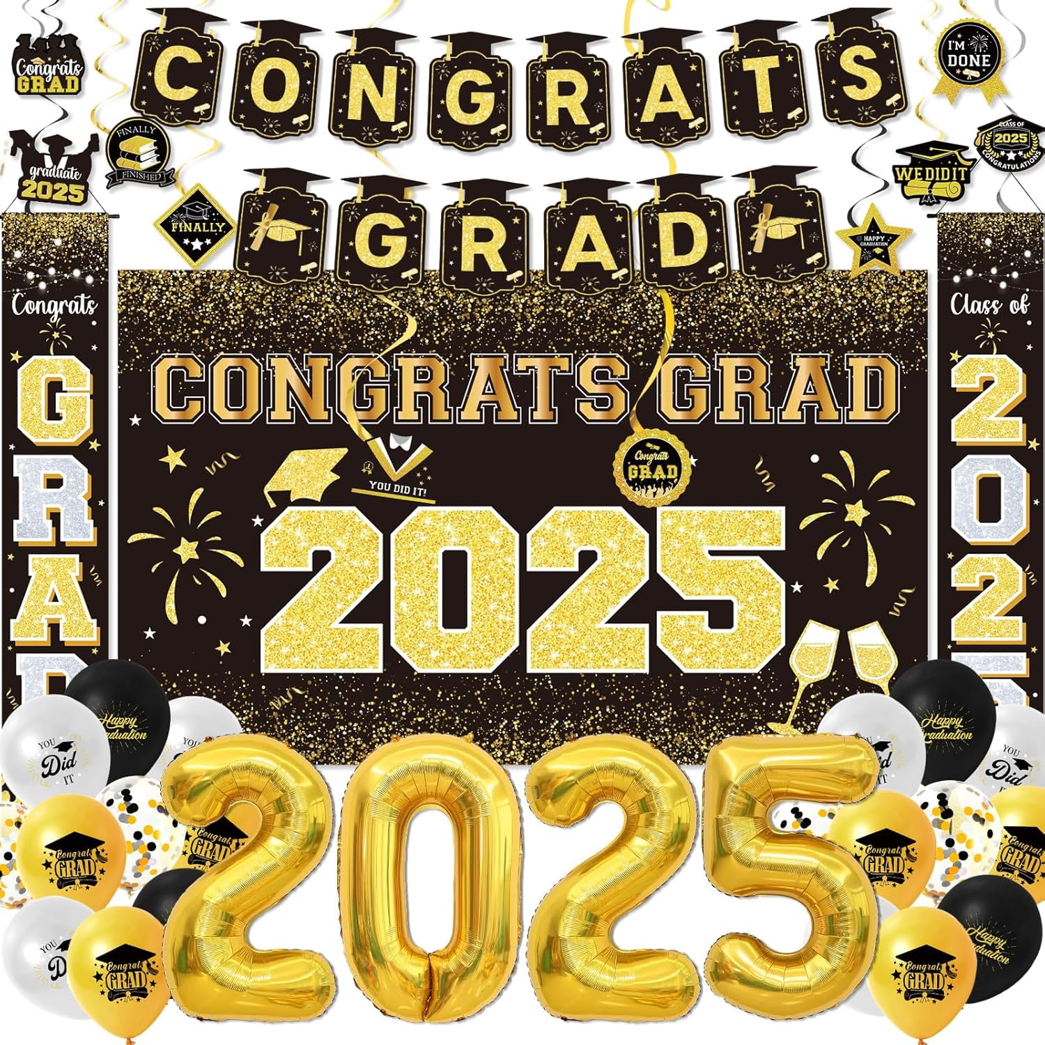 Guvpev Graduation Decorations 2025, Black and Gold Class of 2025 ...