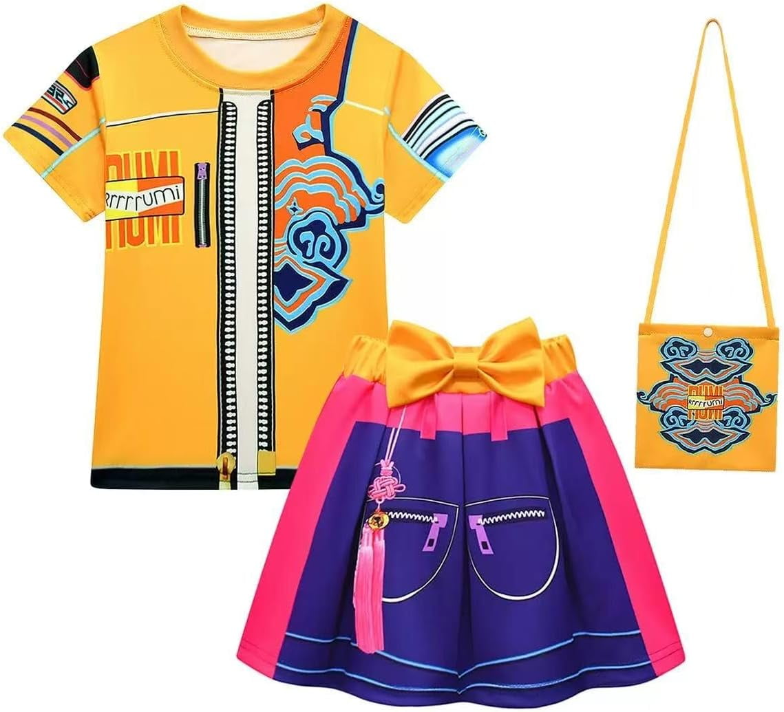 Guvpev KPop Demon Hunters Huntrix Dress Pop Singers Rumi Girls Casual Dress Set Short Sleeves ...