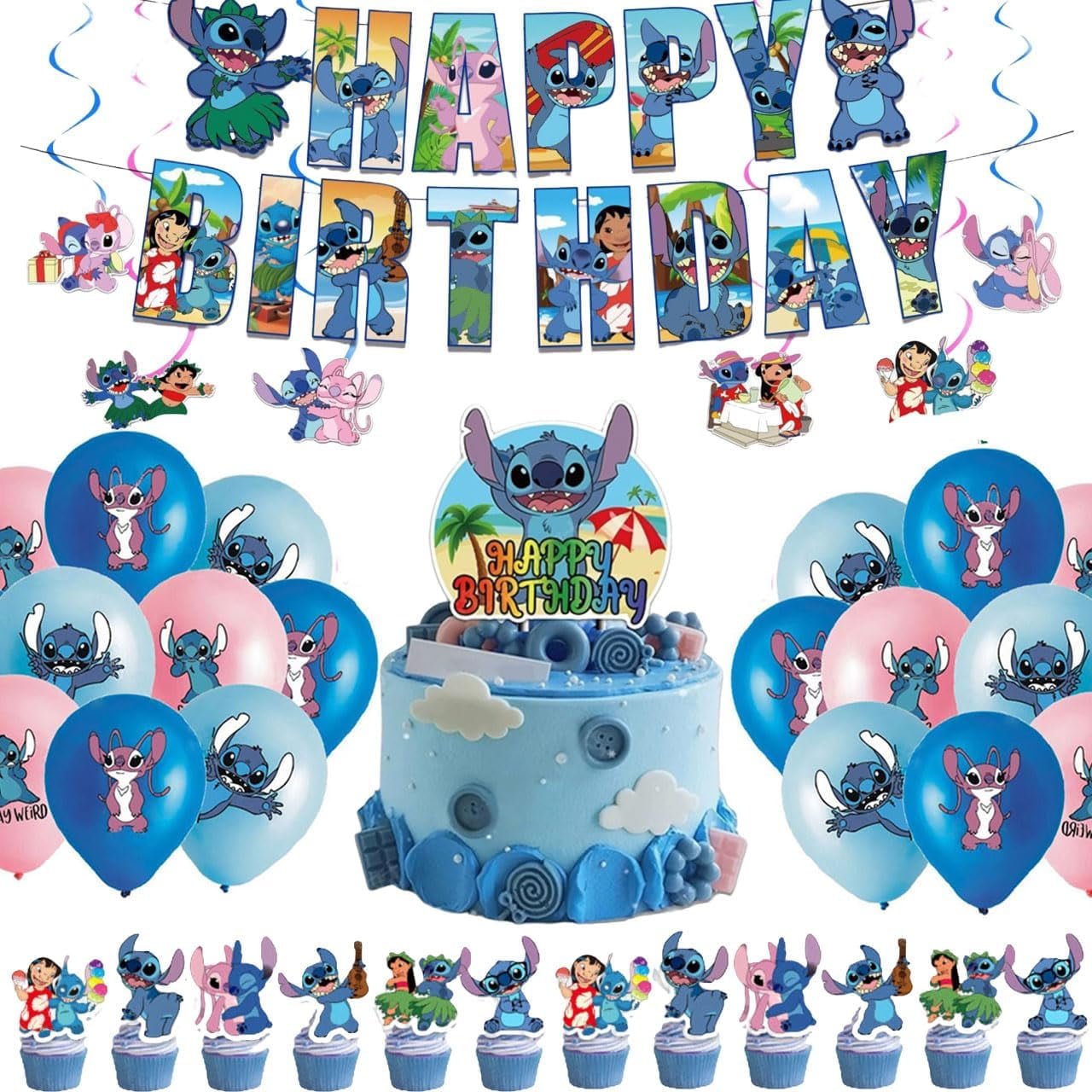 Guvpev Lilo & Stitch Birthday Party Decorations, Stitch Birthday Party Supplies Include Happy ...