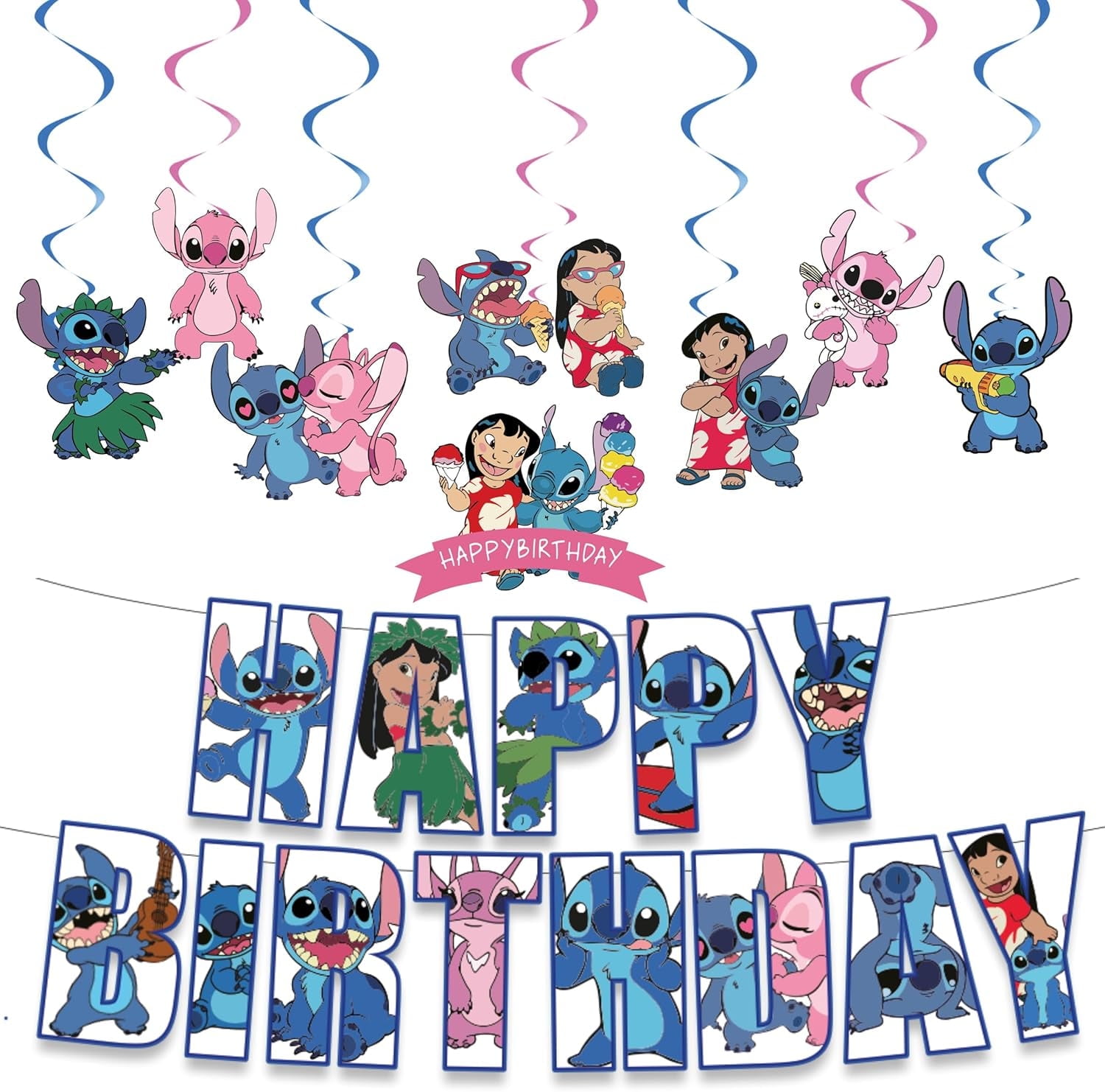 Guvpev Stitch Birthday Party Supplies, Cartoon Stitch Birthday Banner ...