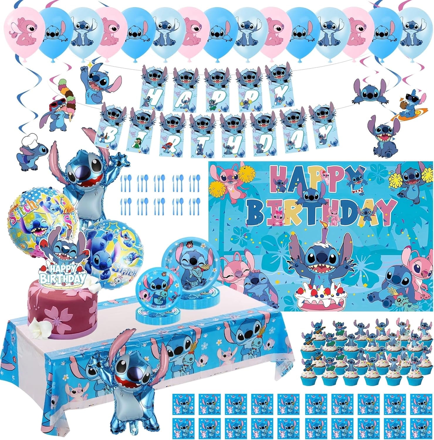 Guvpev Stitch Birthday Party Supplies Set, Include Swirl Decorations ...