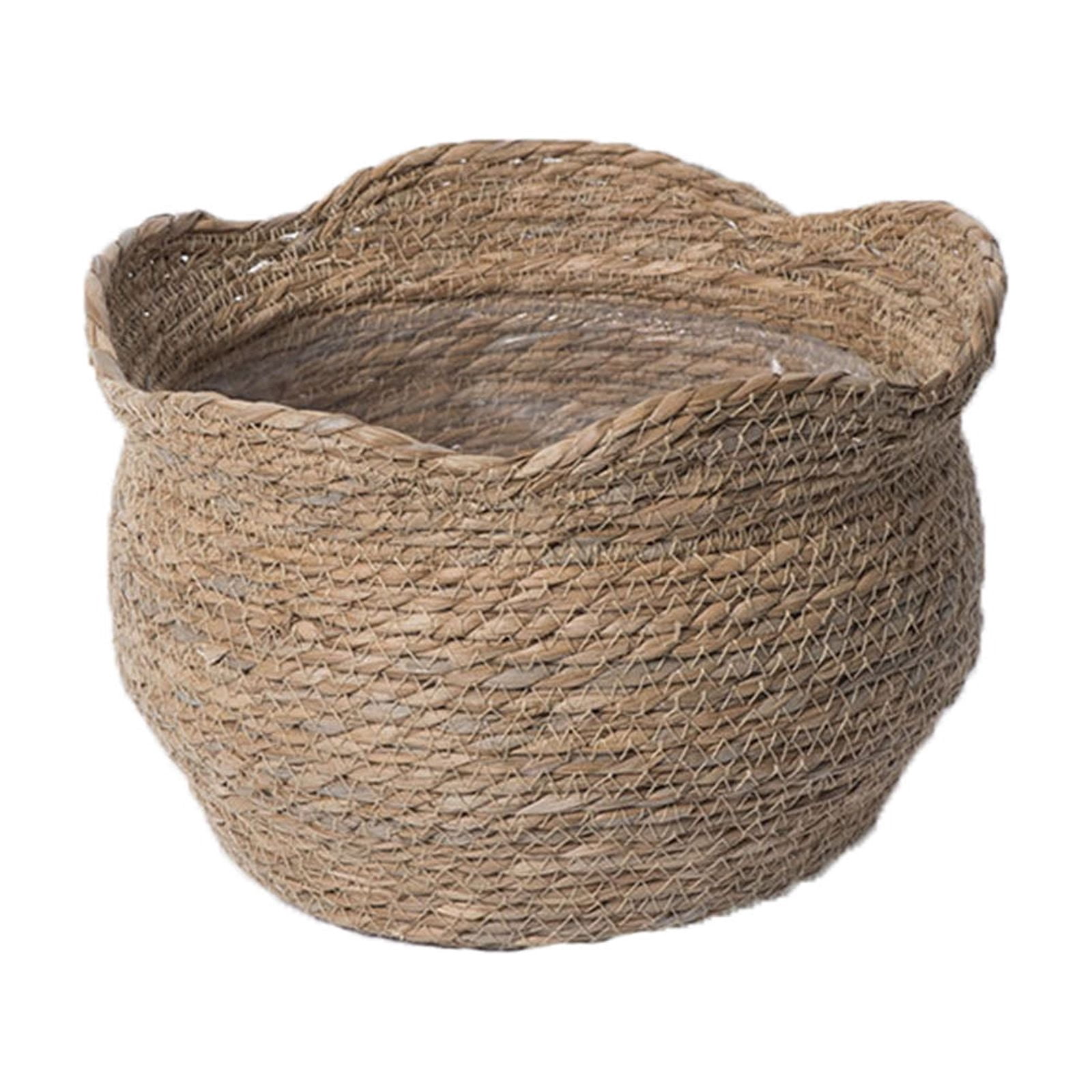 Guvpev Natural Braided Seagrass Planter - Woven Basket with Scalloped ...