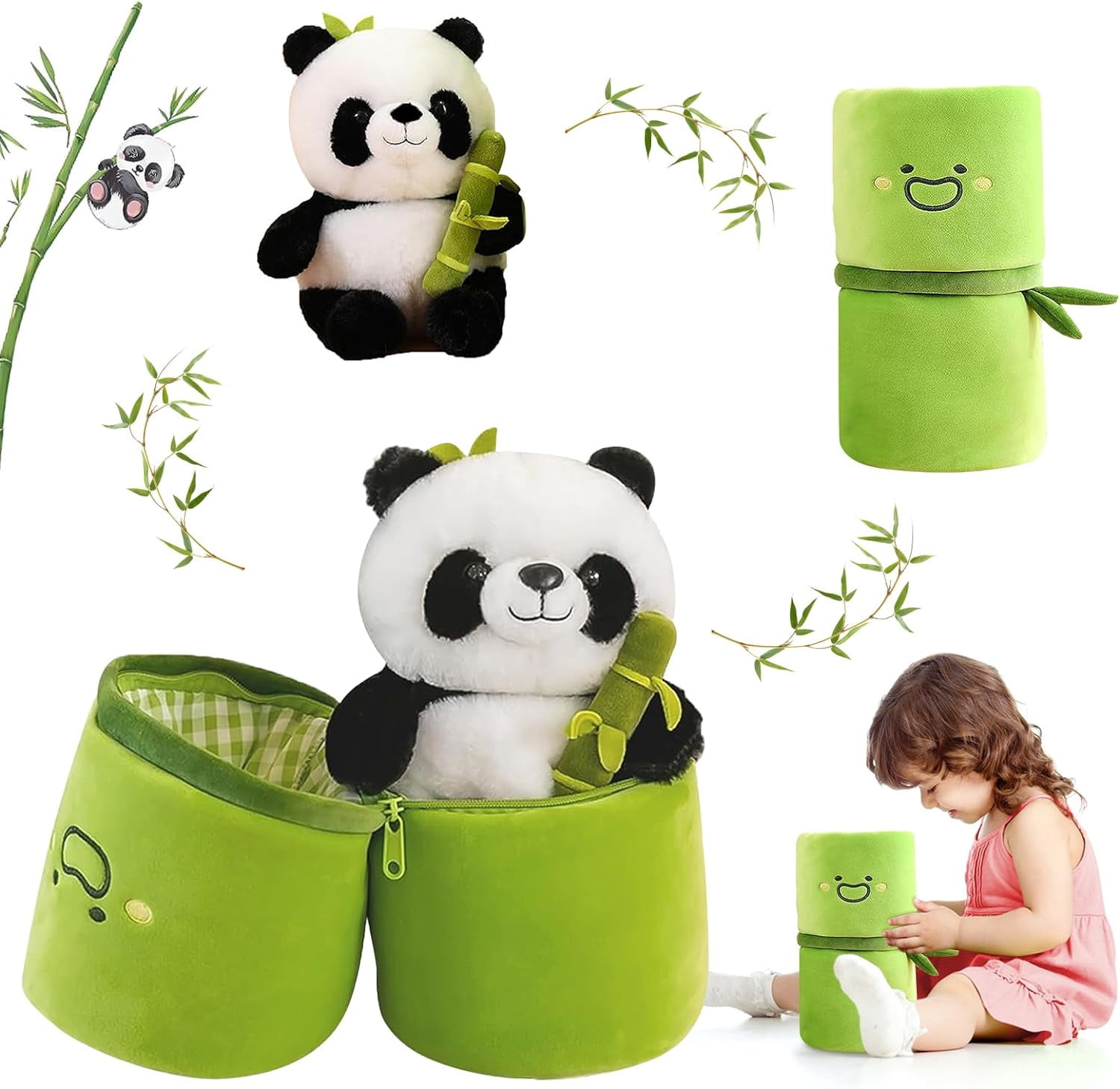 Guvpev Panda Stuffed Animals Panda Bamboo Plush Toy 11.8 Inch Bamboo ...