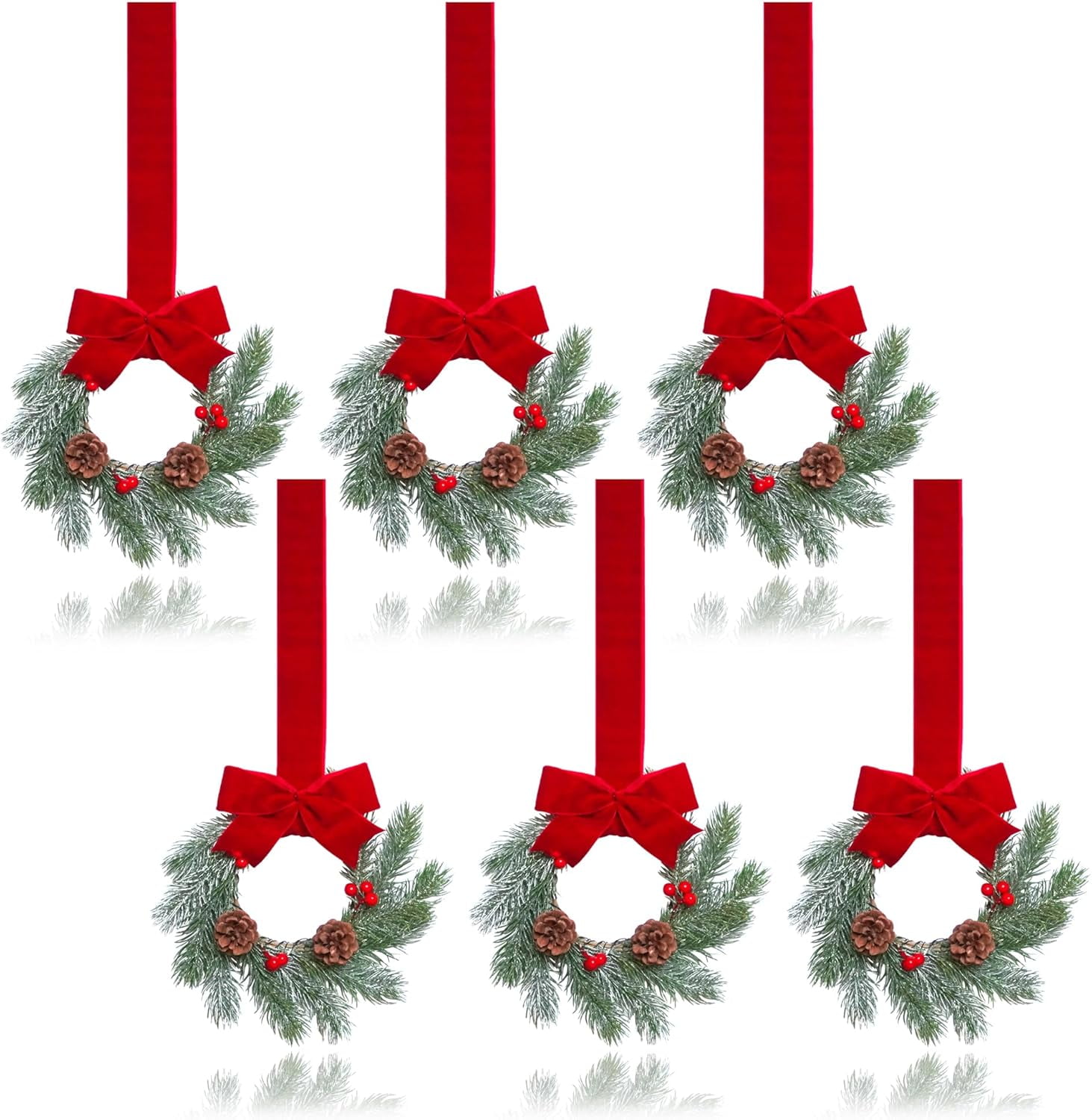 Guvpev Small Christmas Wreath with Red Ribbon, 9 Inch Mini Wreaths for ...