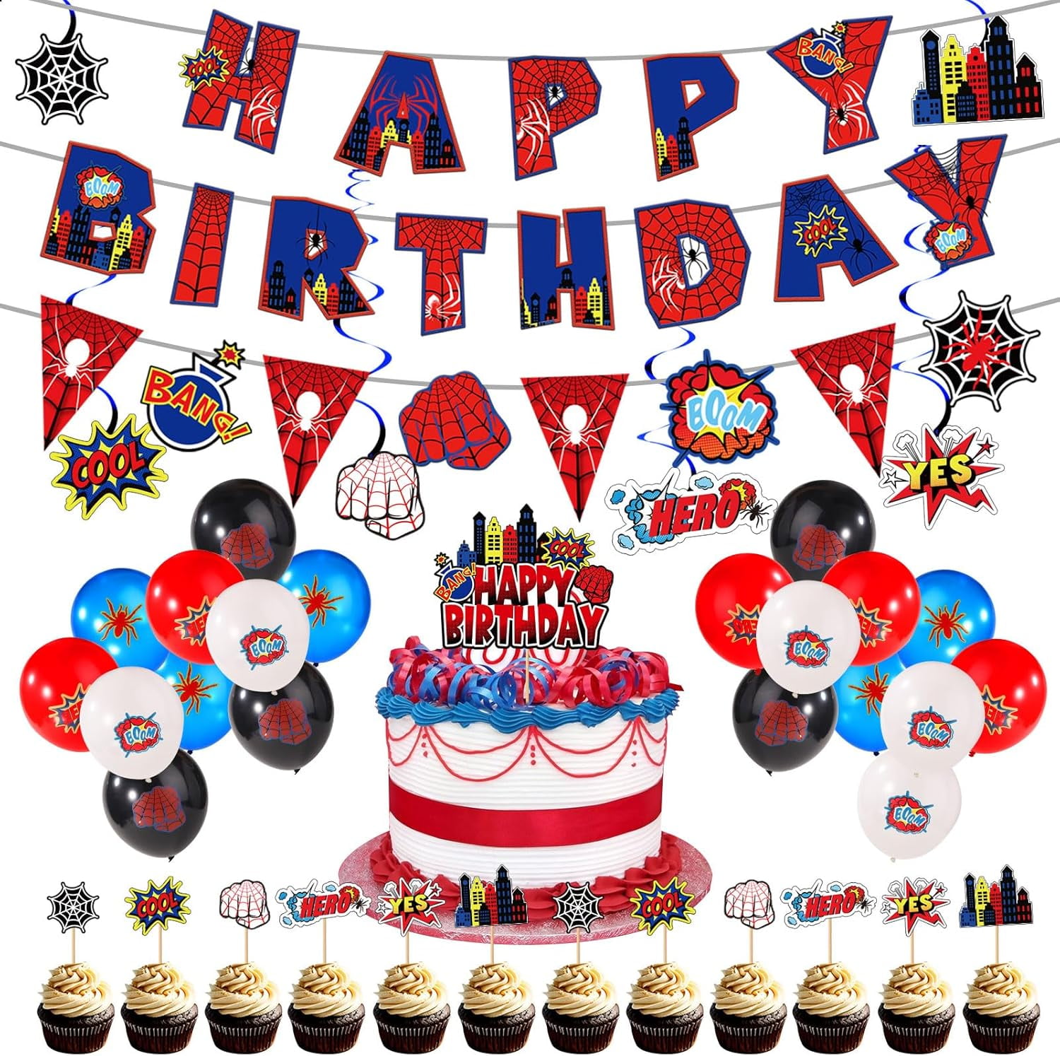 Guvpev Spider Hero Man Birthday Decorations, Spidey Birthday Party ...