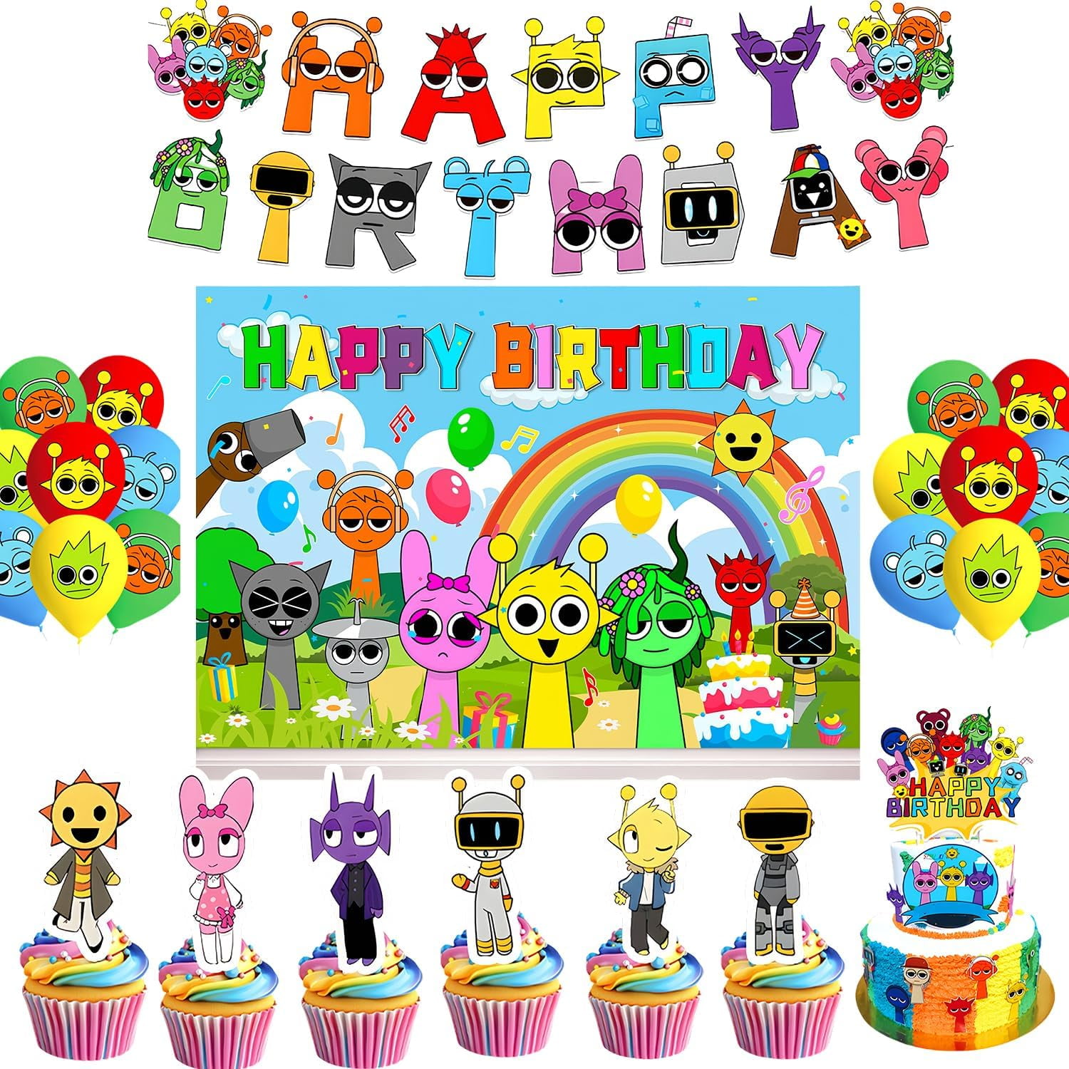 Guvpev Sprunki Birthday Party Supplies with Sprunki Backdrop Banner ...