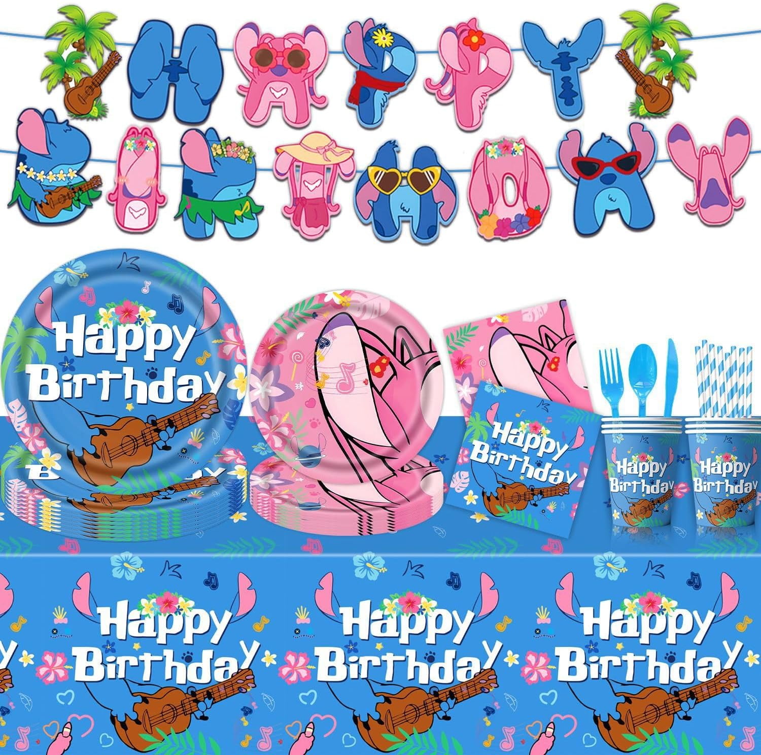 Guvpev Stitch Birthday Decorations, Stitch and Angel Birthday Party Supplies Tableware ...