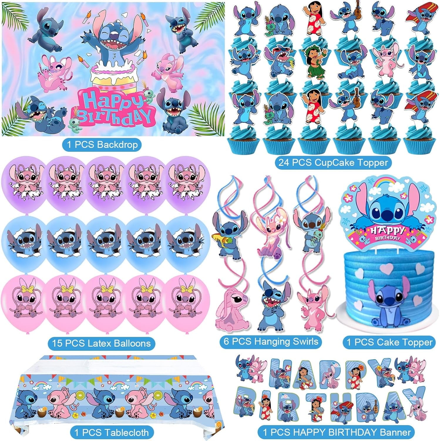 Guvpev Stitch Birthday Decorations, Stitch Birthday Party Supplies Set ...