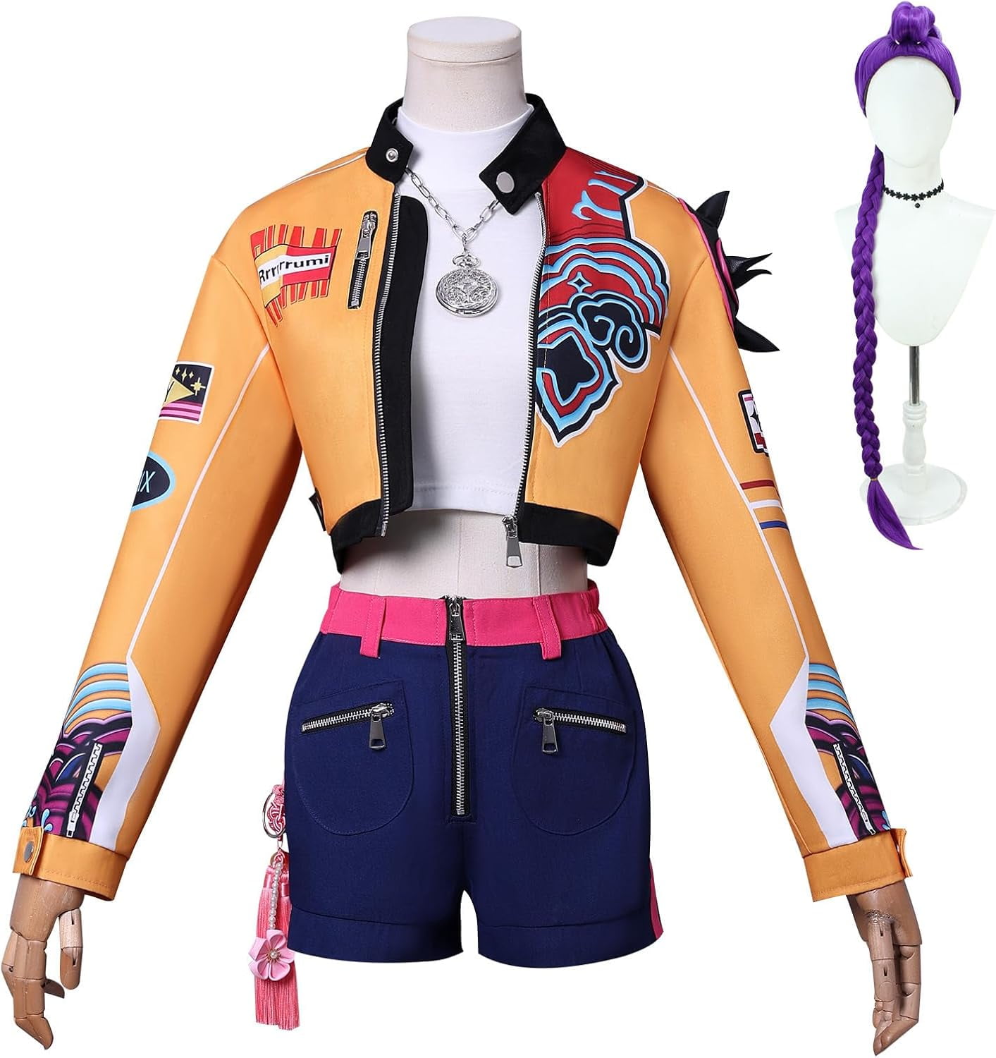 Guvpev Women KPop Demon Hunters Costume Cosplay Rumi Costume Halloween Jacket Shorts Full Set ...