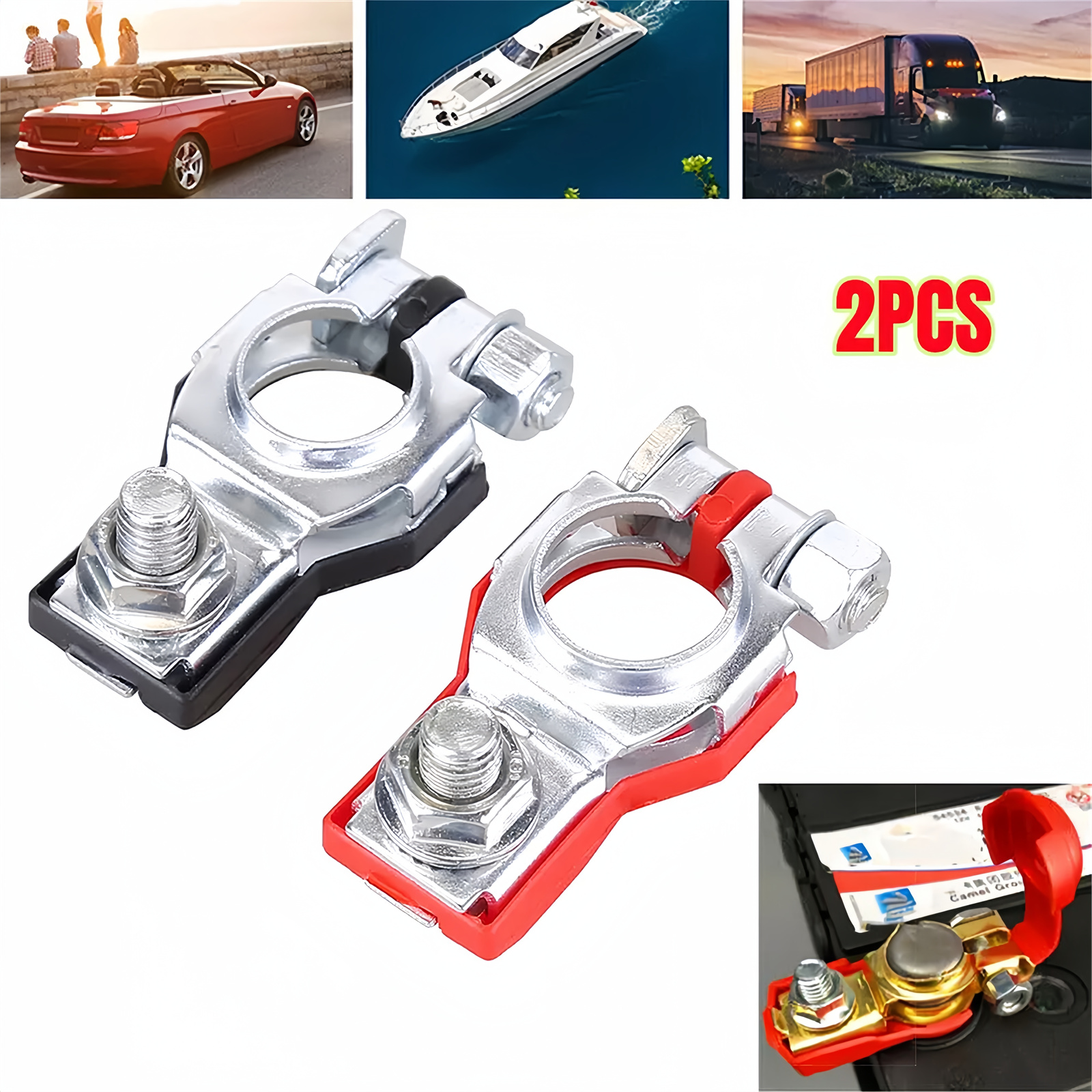 Pair 4 Way Car Battery Terminals Clamp Battery Cable Ends Quick Release ...